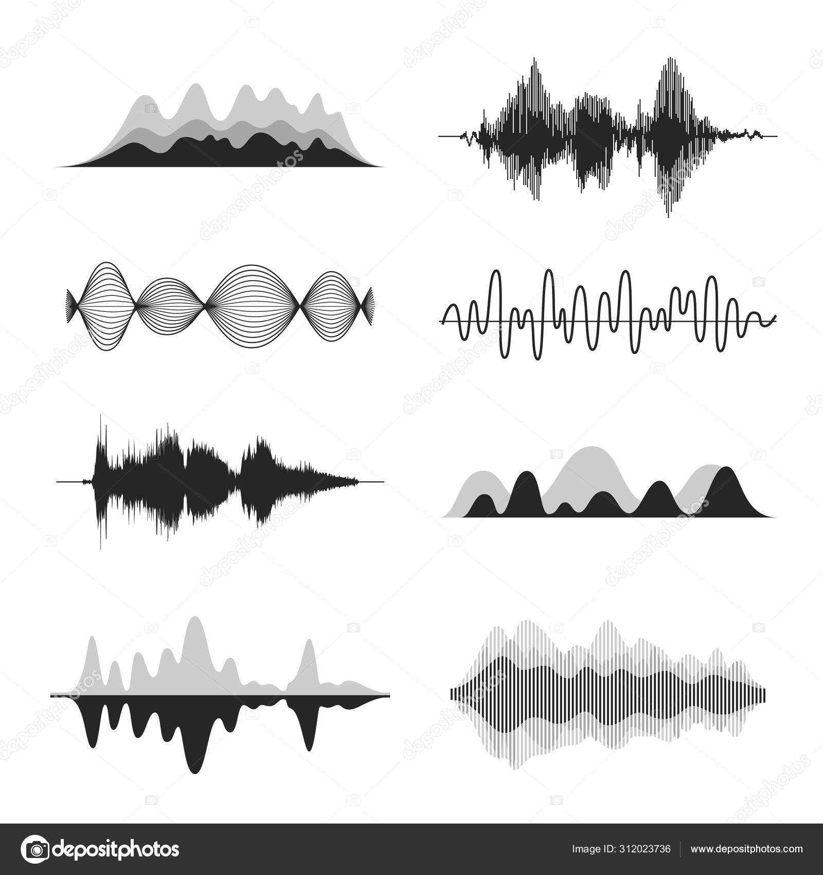 Sound waves. Frequency audio waveform, music wave HUD interface ...