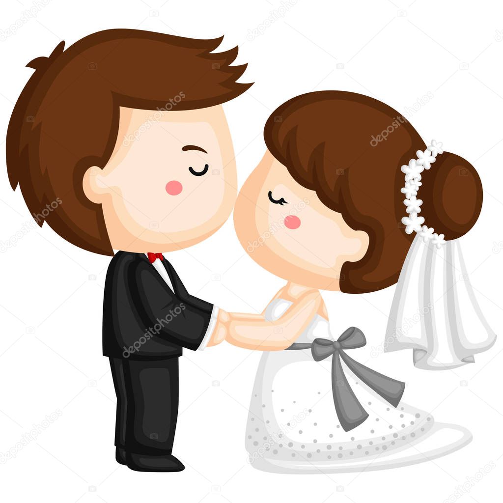 Una Pareja Boda Besándose Después Ceremonia Vector de stock por ...