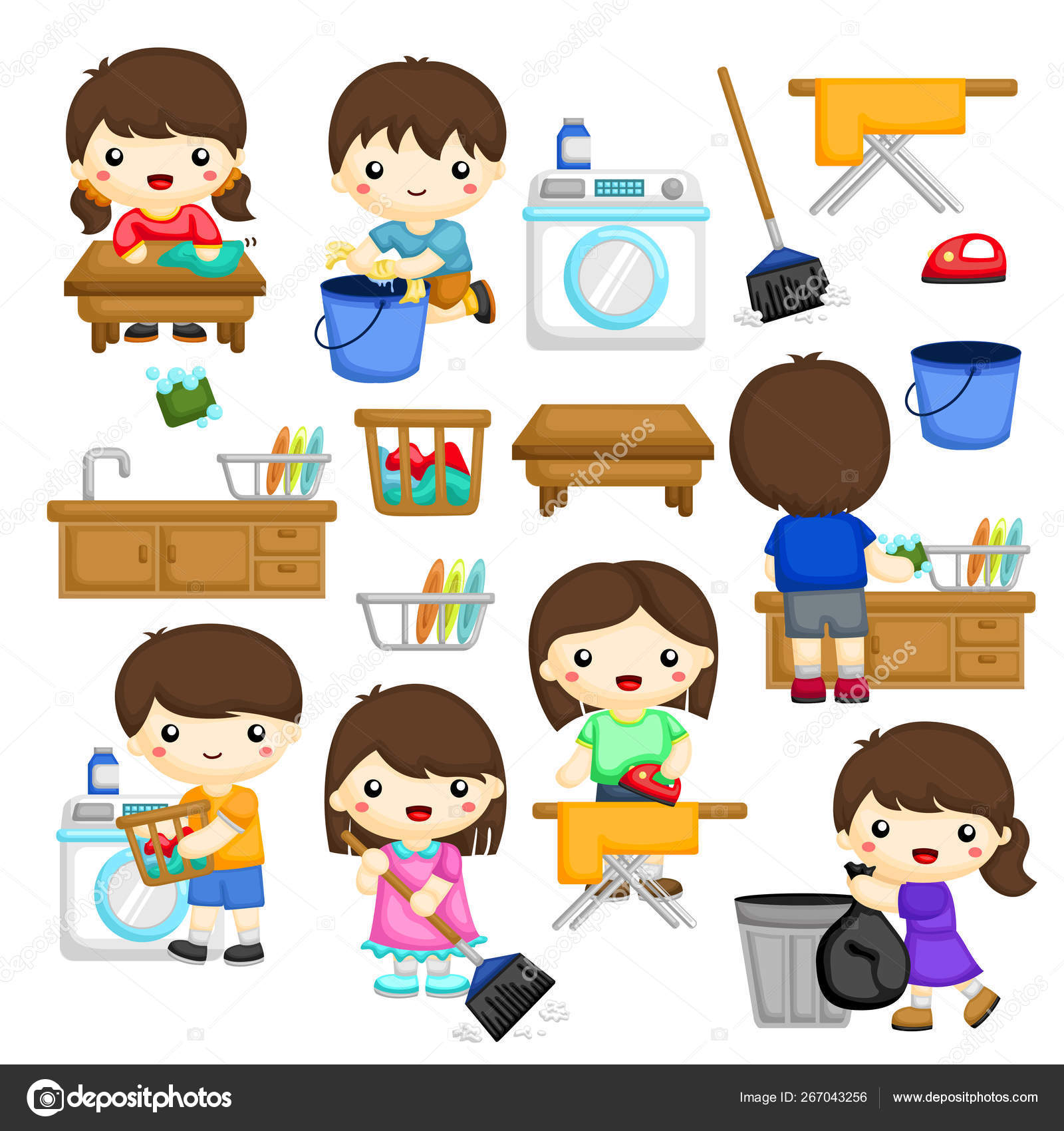 Boys Girls Doing Chores Stock Vector by ©comodo777 267043256