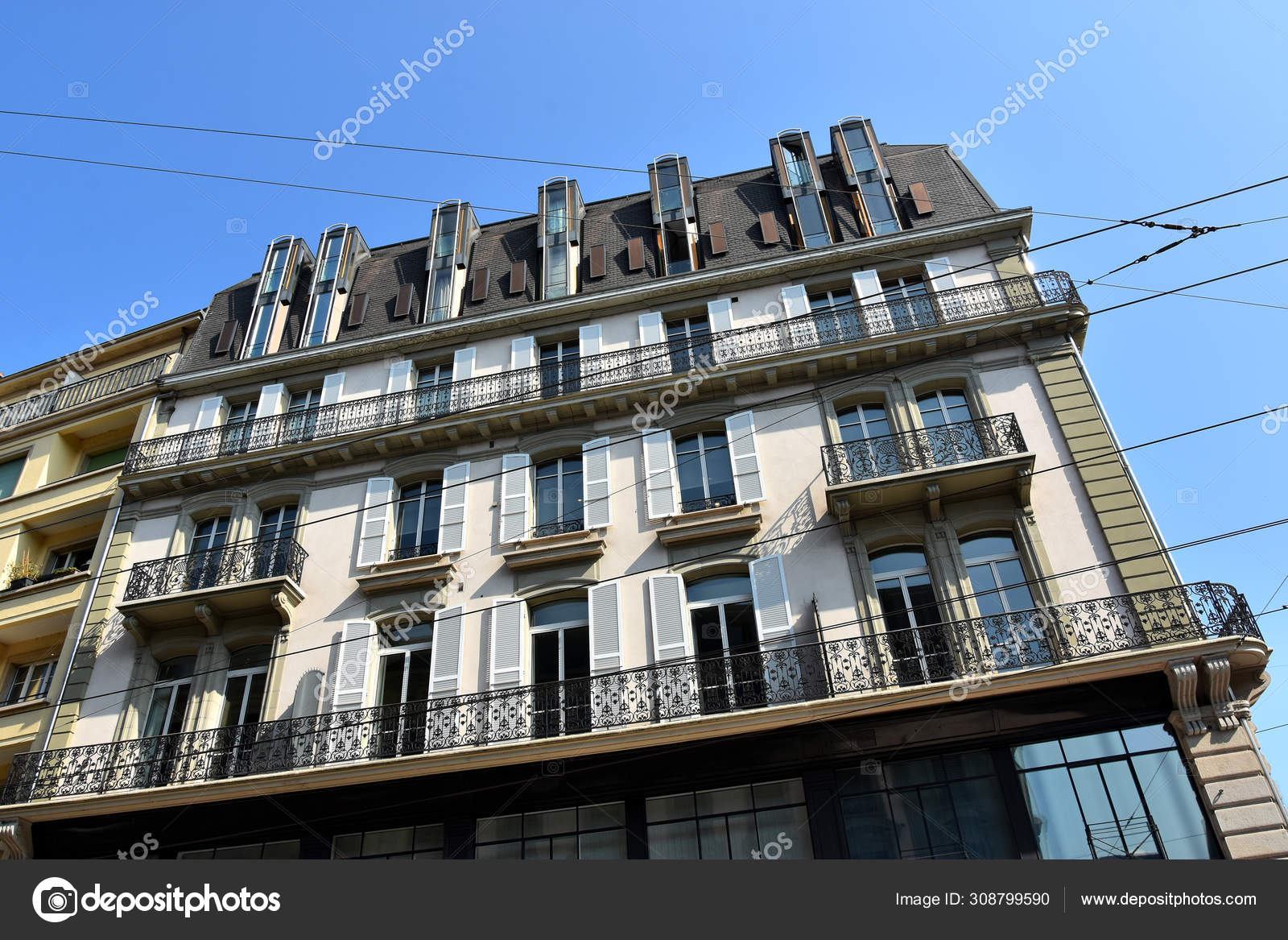 Geneva Switzerland August 2019 Close Old Building Architecture Geneva ...