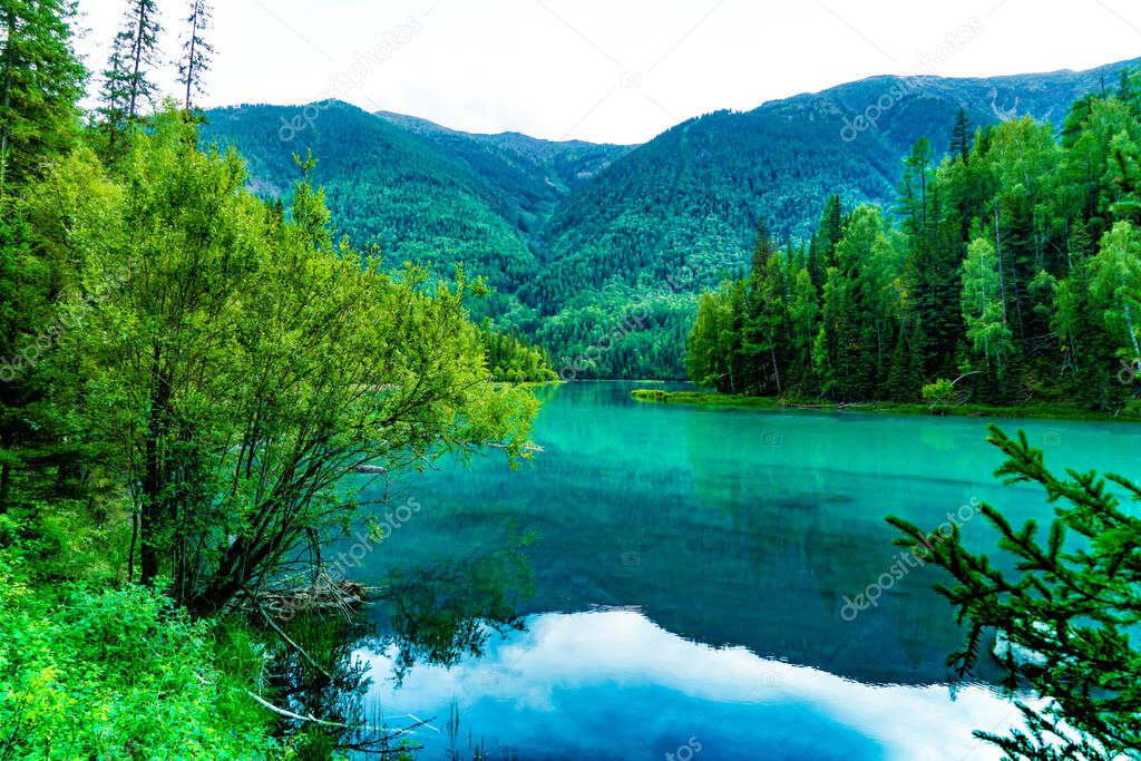 Verano en Kanas Lake, Altay, Xinjiang, China.Beautiful y tranquilo en verano en Kanas Lake ...