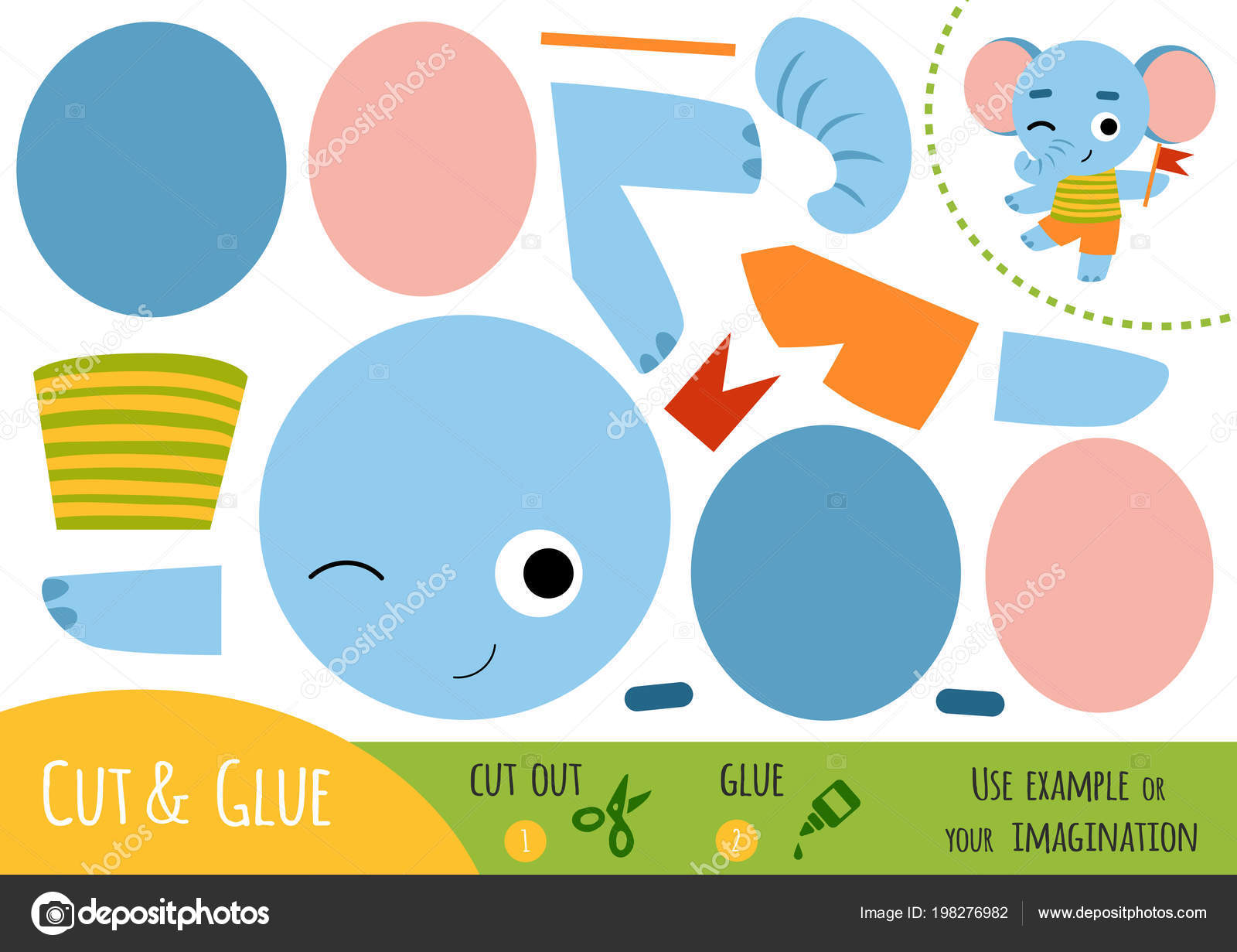 Education Paper Game Children Elephant Use Scissors Glue Create Image ...