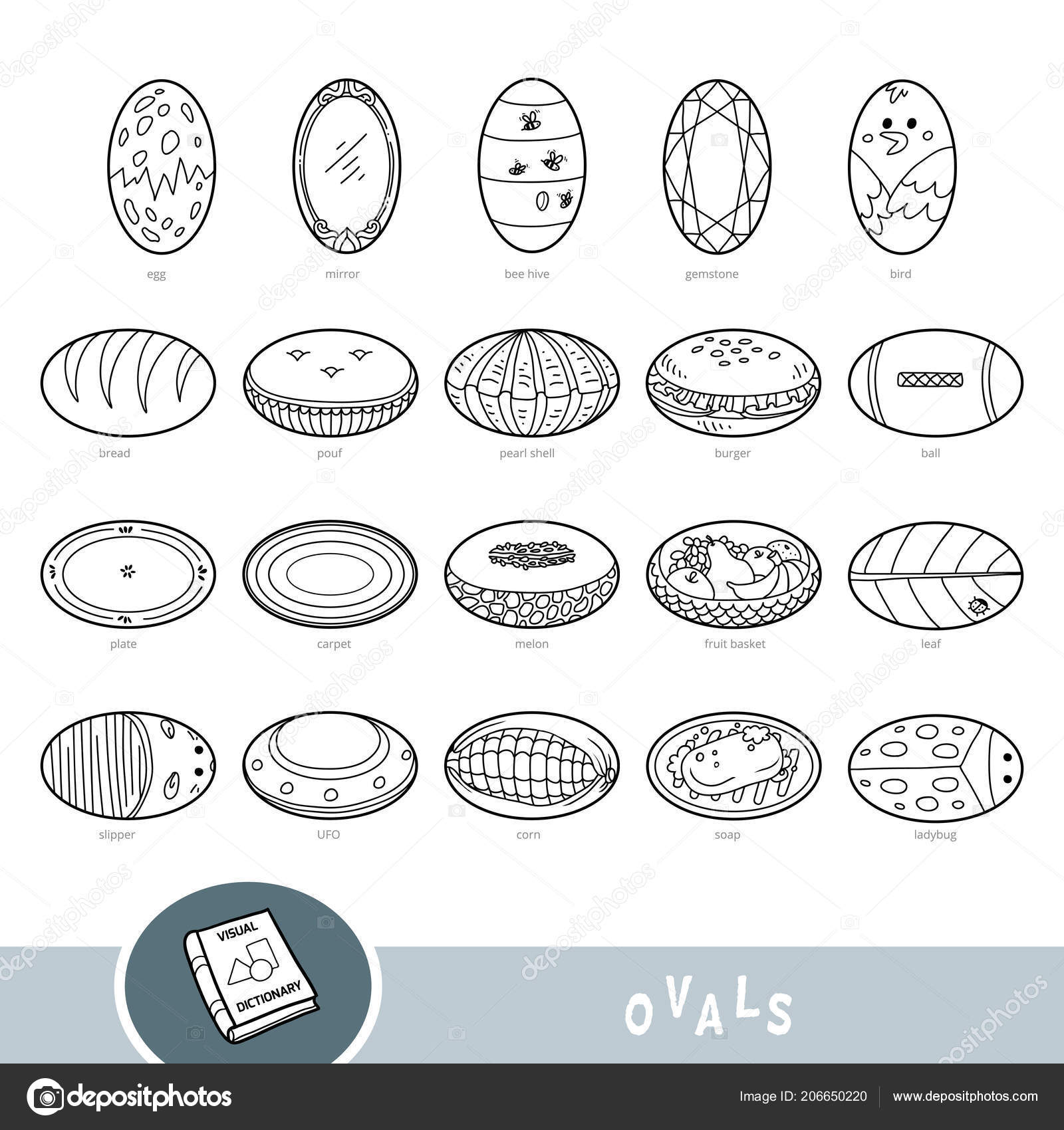 Iictures: oval shape | Black White Set Oval Shape Objects Visual ...