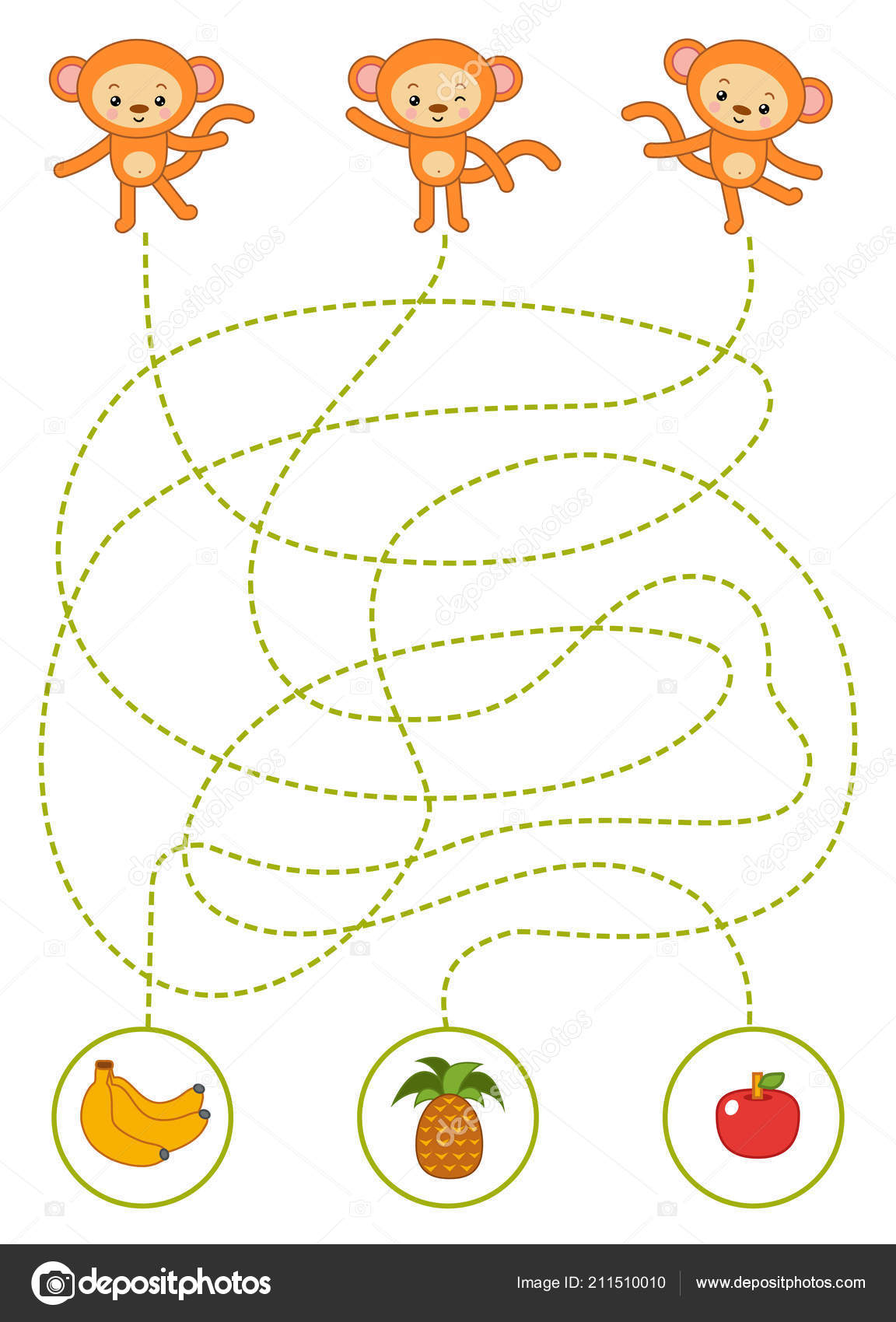 Maze Game Children Education Worksheet Monkeys Fruits Stock Vector ...