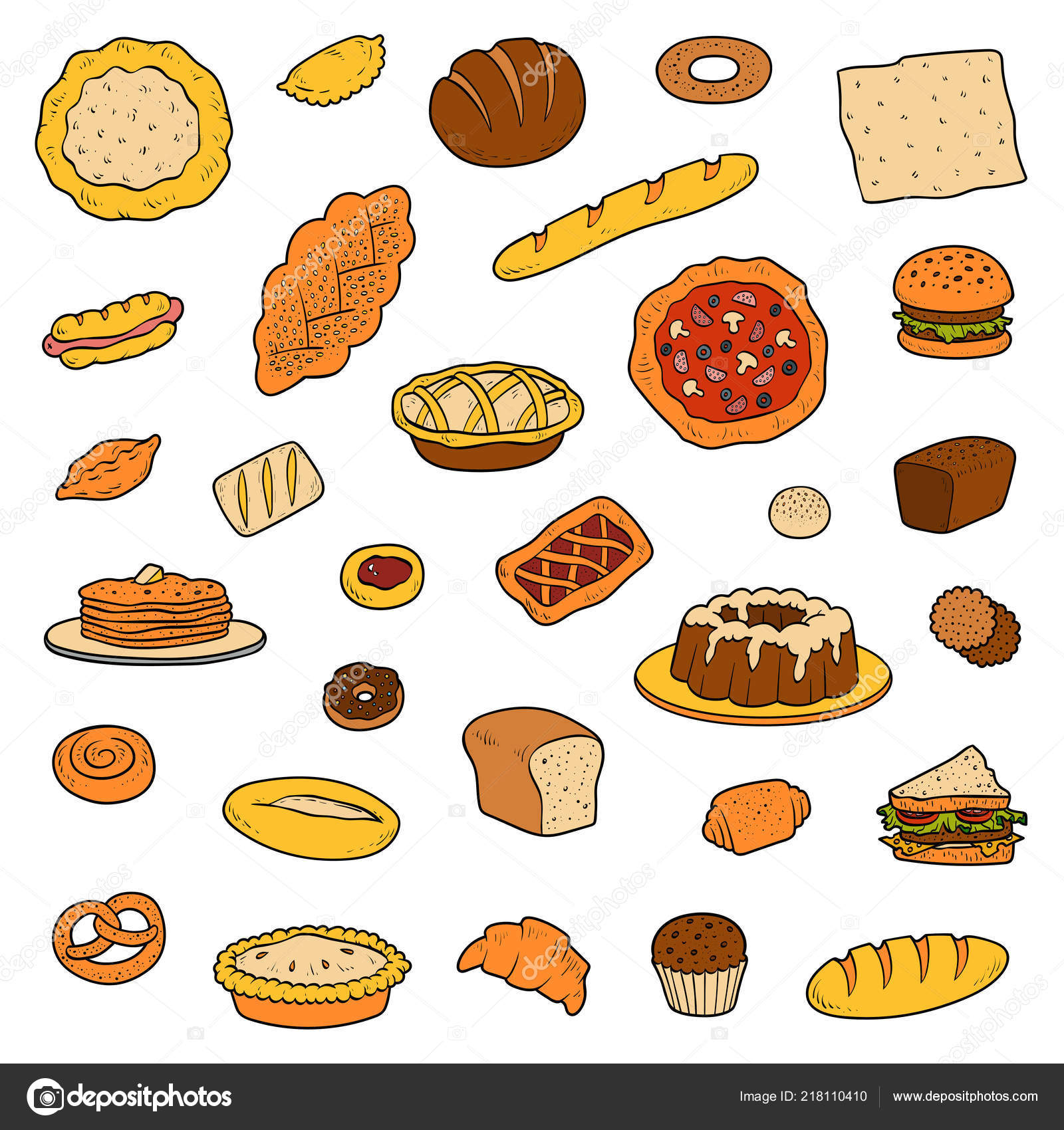 Colorful Collection Bread Bakery Products Vector Set Cartoon Pastry ...