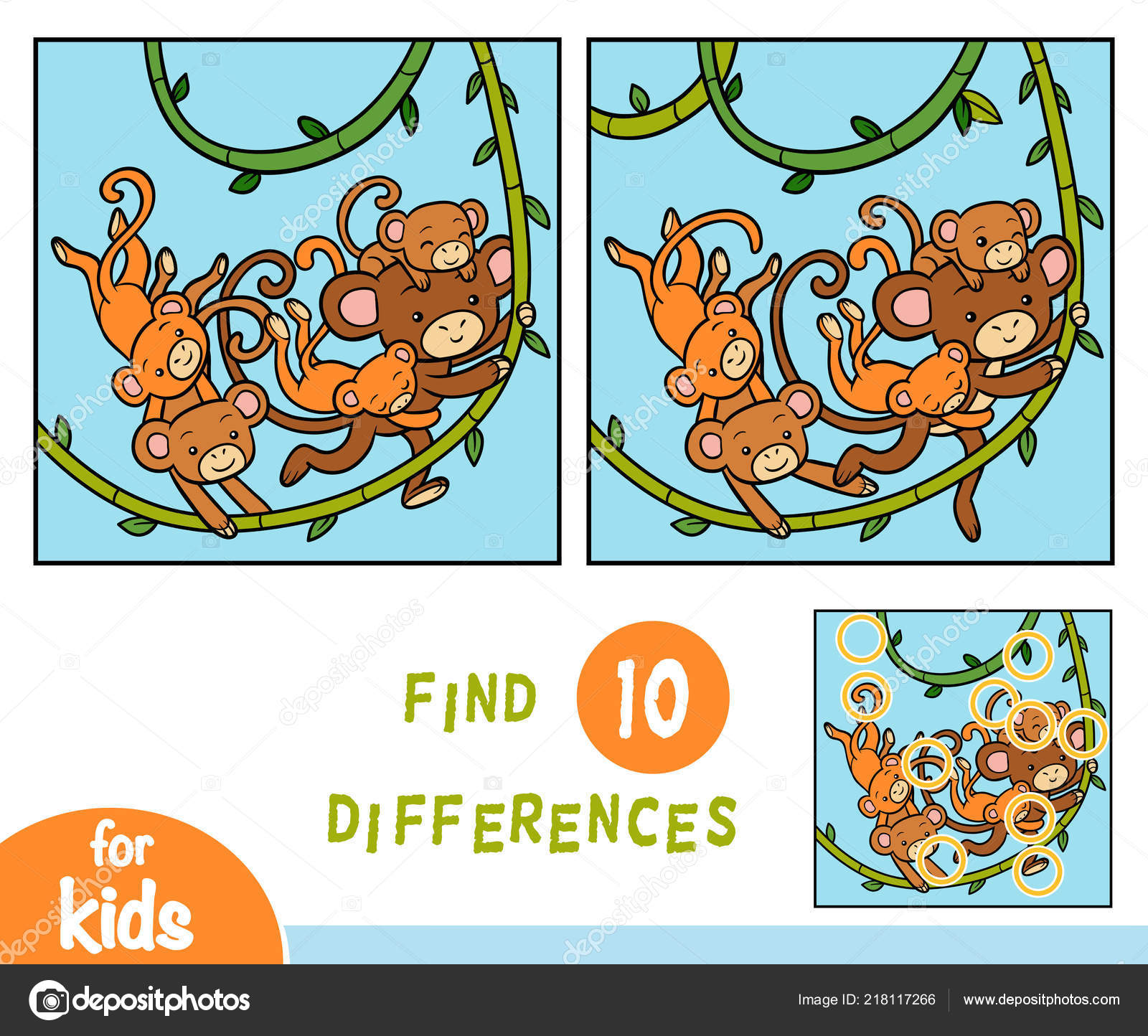 Find Differences Education Game Children Five Monkeys Stock Vector by ©ksenya_savva 218117266