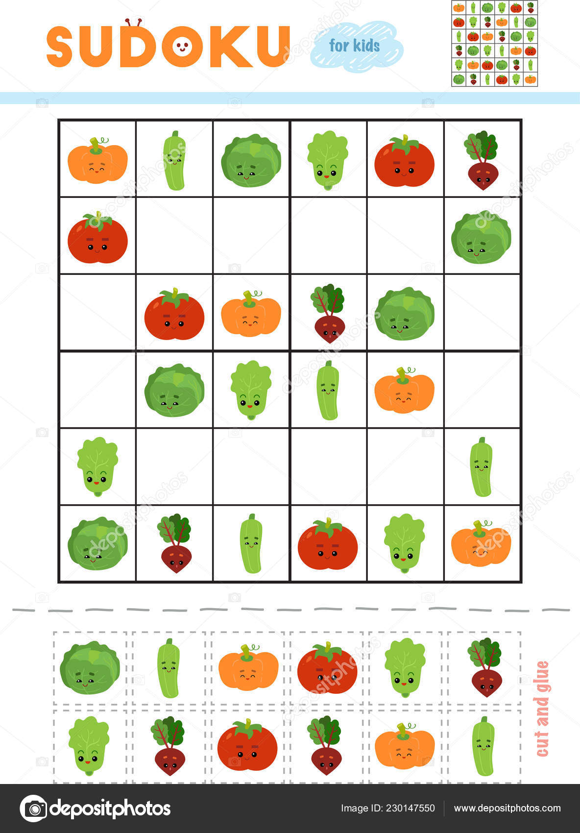 Sudoku Children Education Game Set Vegetables Funny Faces Use Scissors ...