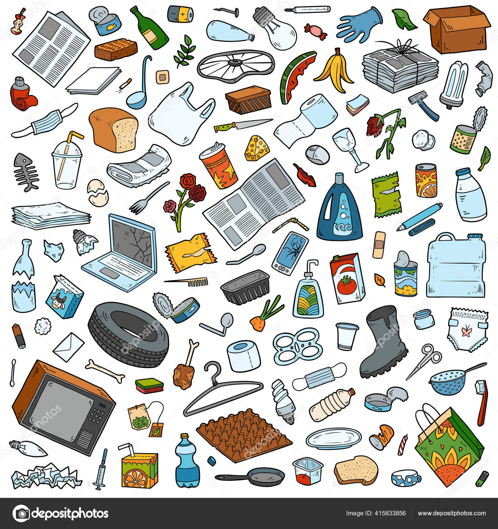Set Recyclable Items White Background Colorful Vector Collection ...