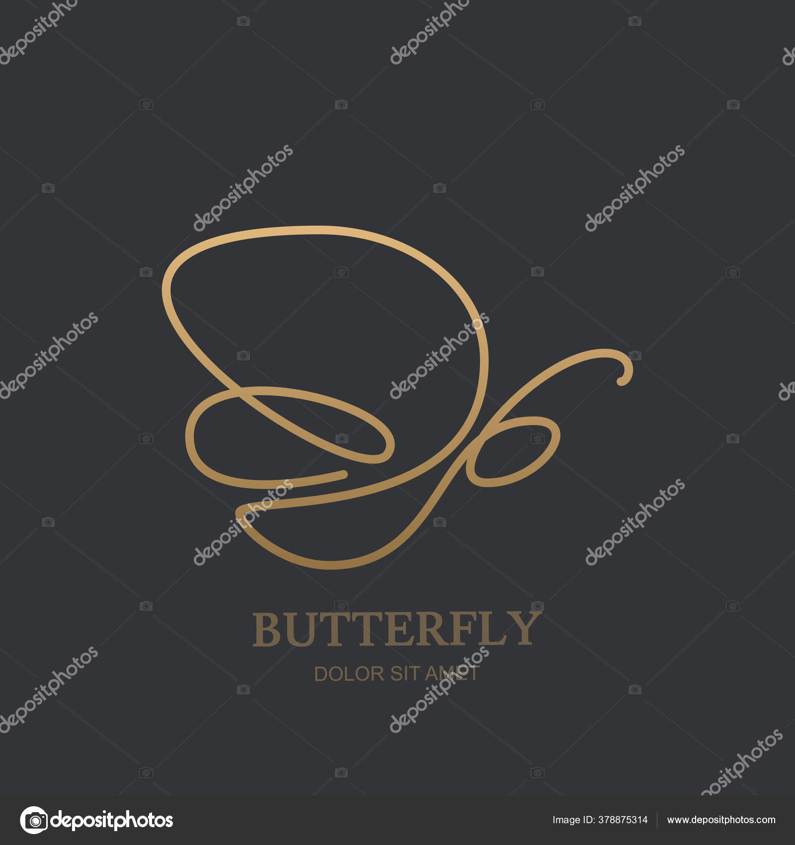 Vector One Line Logo Icon Emblem Golden Butterfly Abstract Modern Stock ...