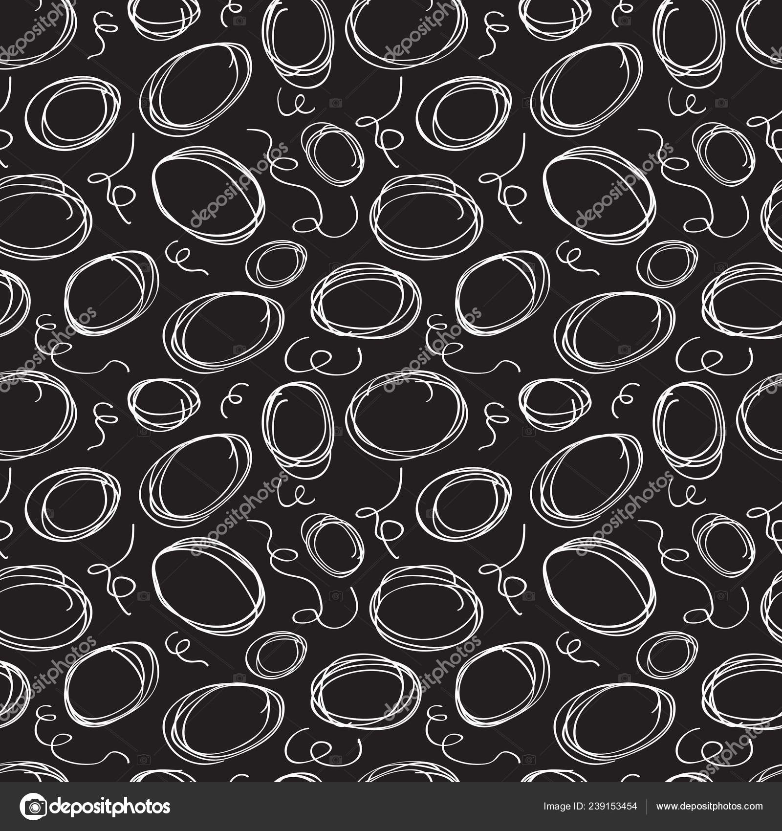 Random White Hand Drawn Circle Doodles Scribbles Pattern Black ...