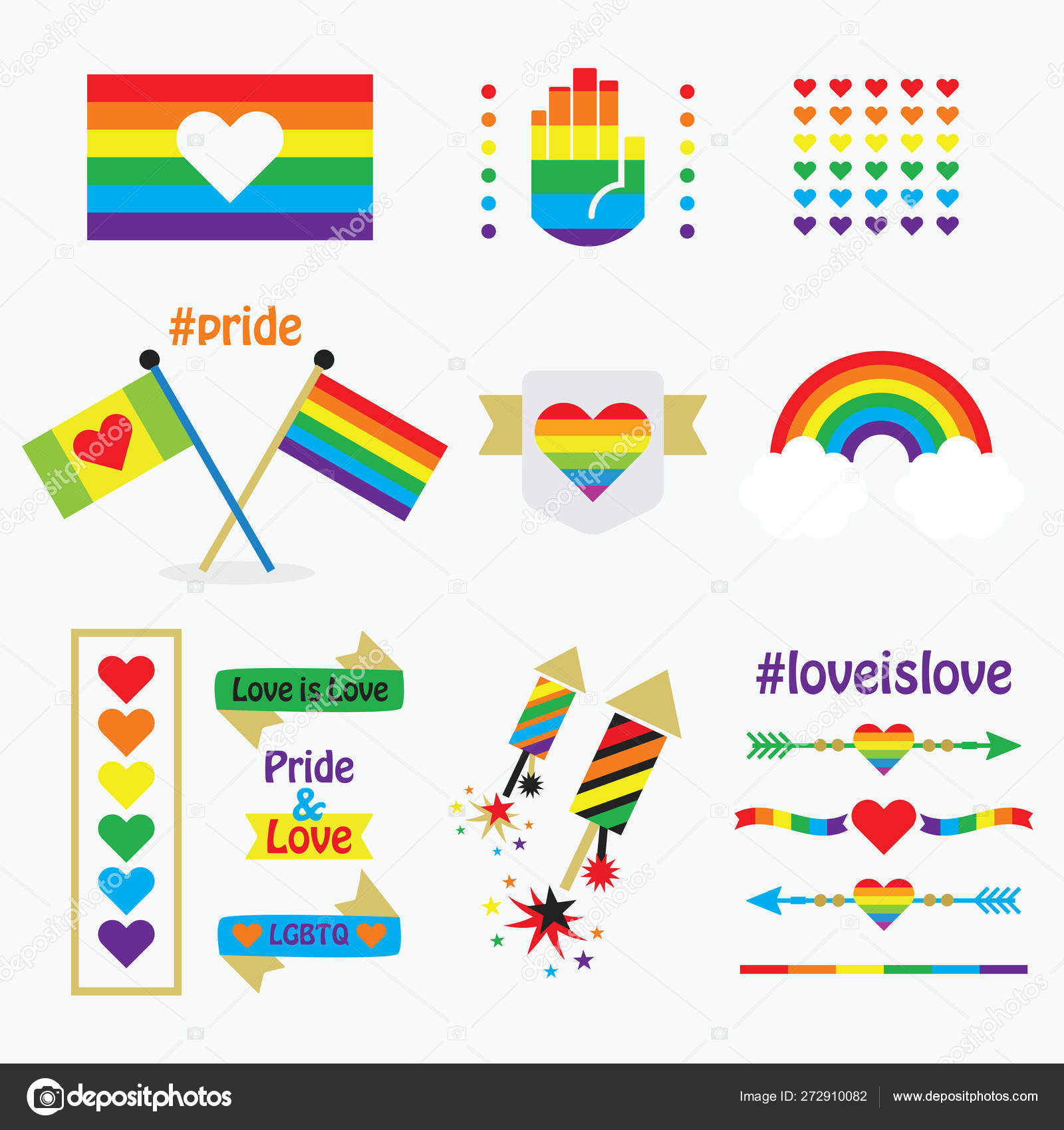 Pride Rainbow Flags Icons Emblems Dividers Design Elements Set White ...