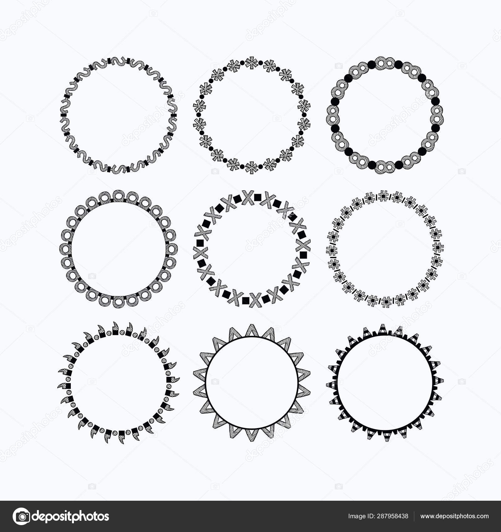 Black Circle Line Pattern Signs Symbols Border Emblems Icons Set ...