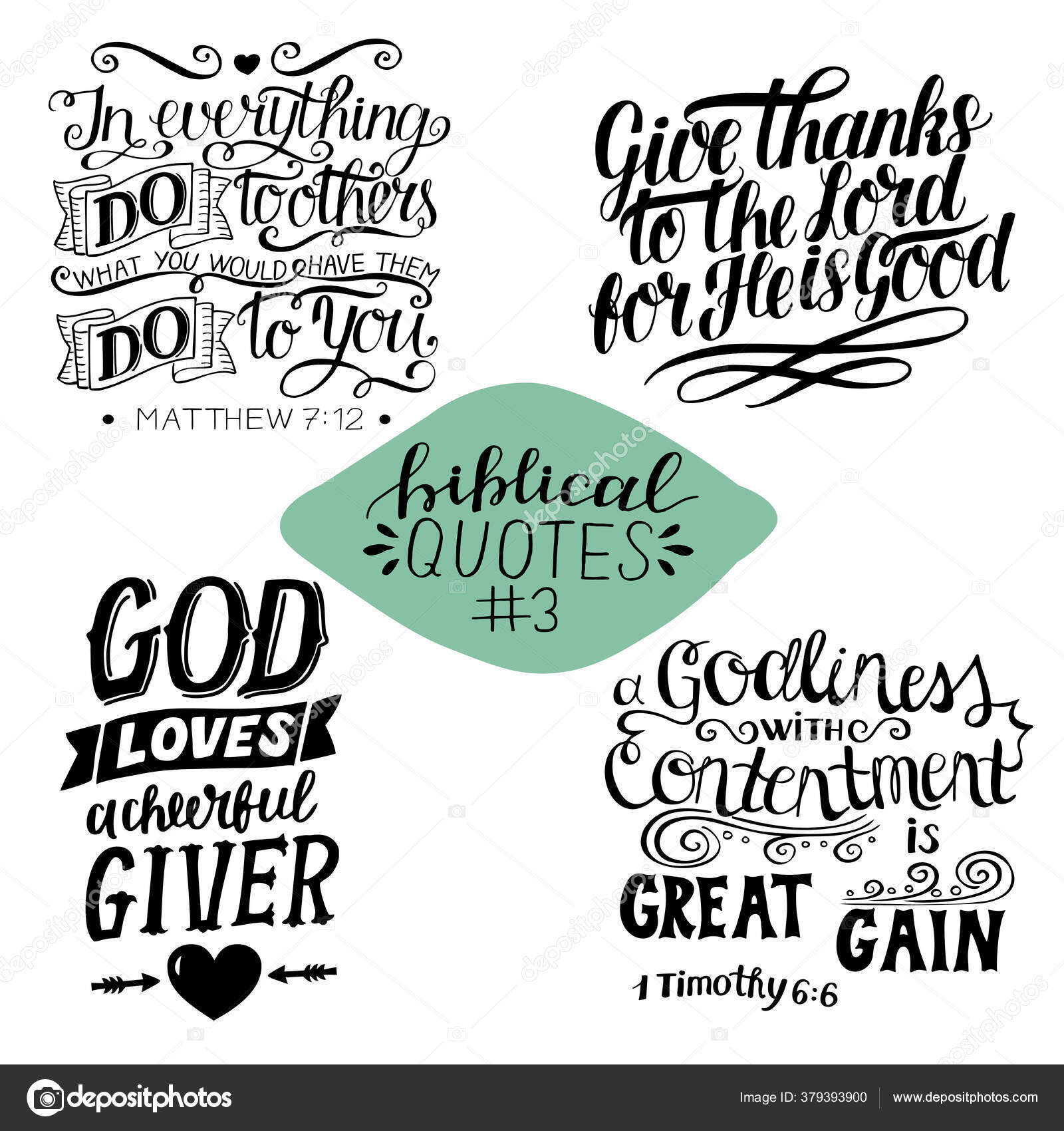 Hand lettering collection number 3 with 4 Bible verses. Stock Vector ...