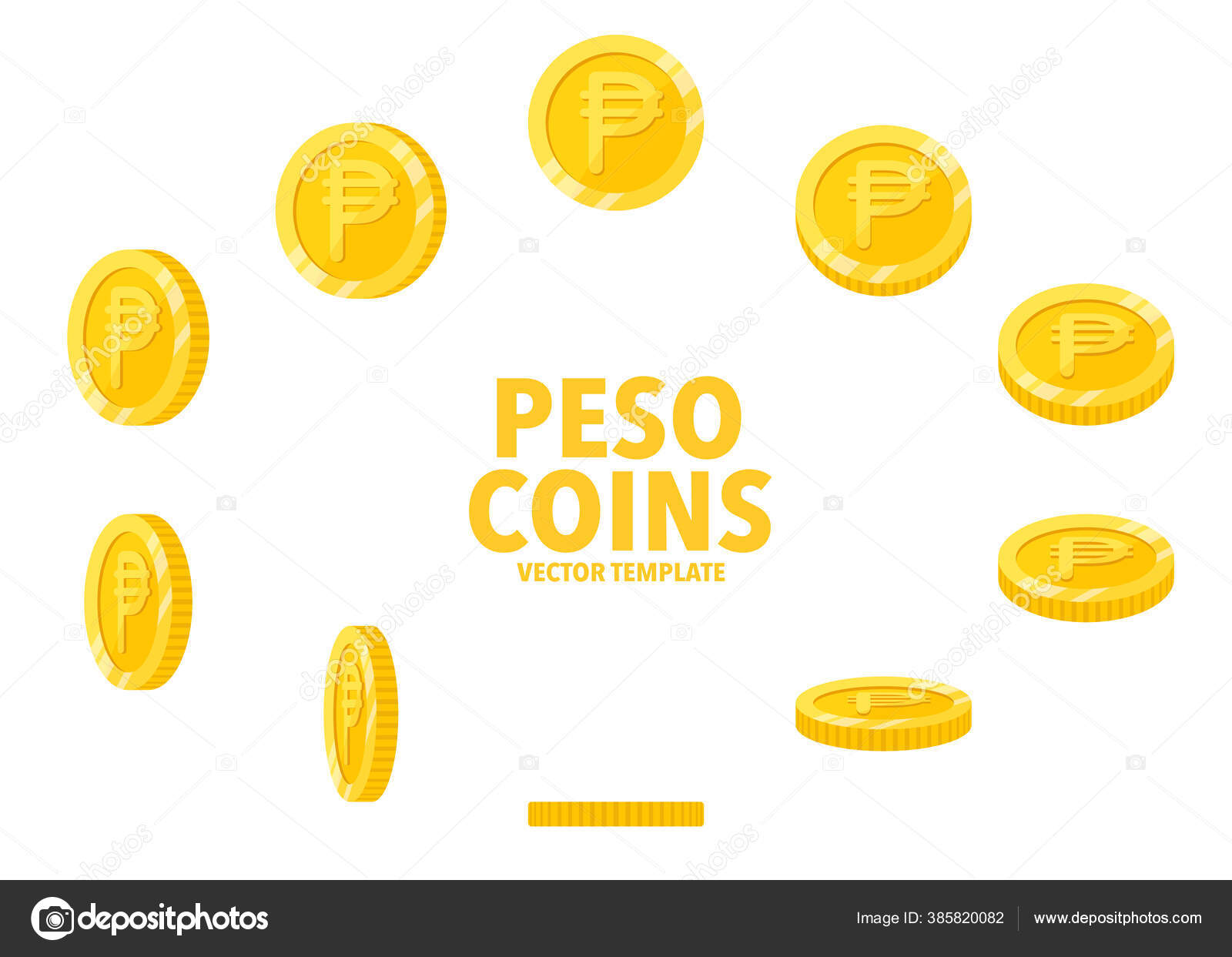 Philippine Peso Sign Golden Coins Isolated White Background Set Flat ...