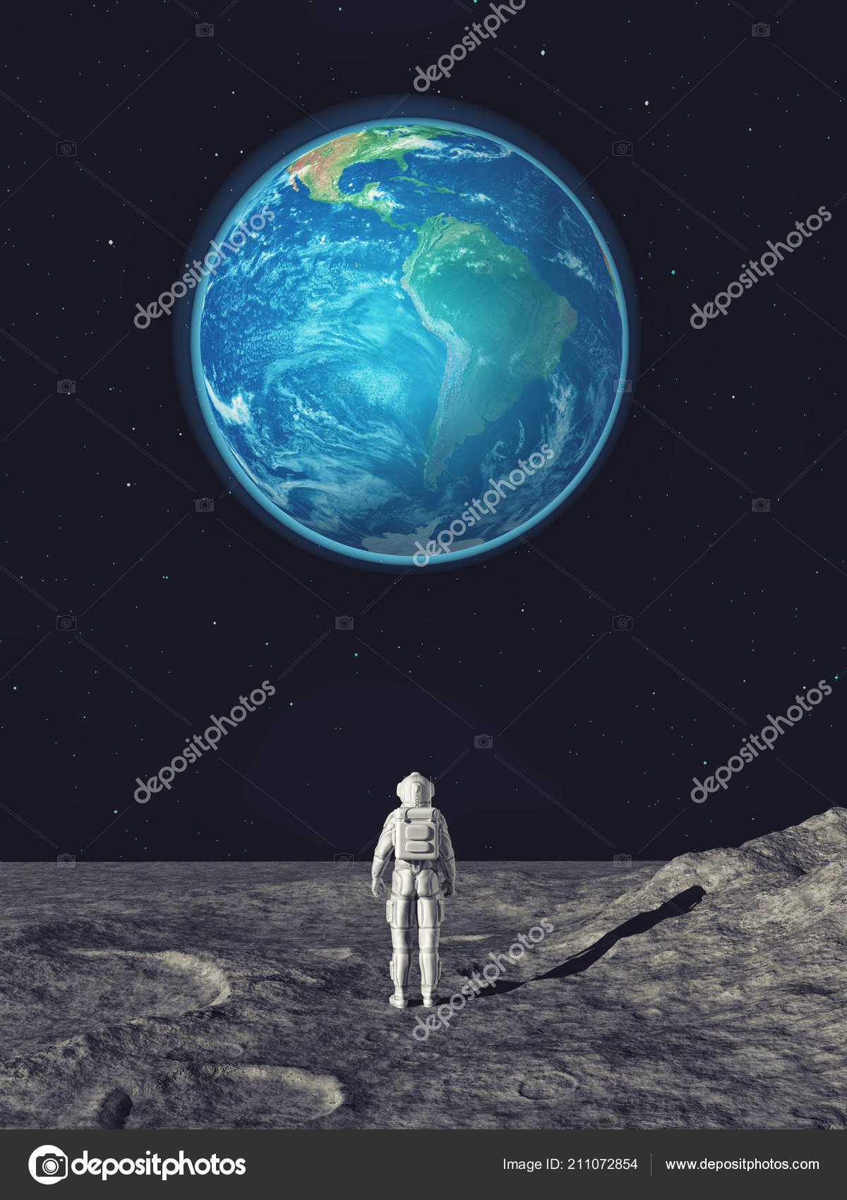 Astronaut On Moon Looking At Earth