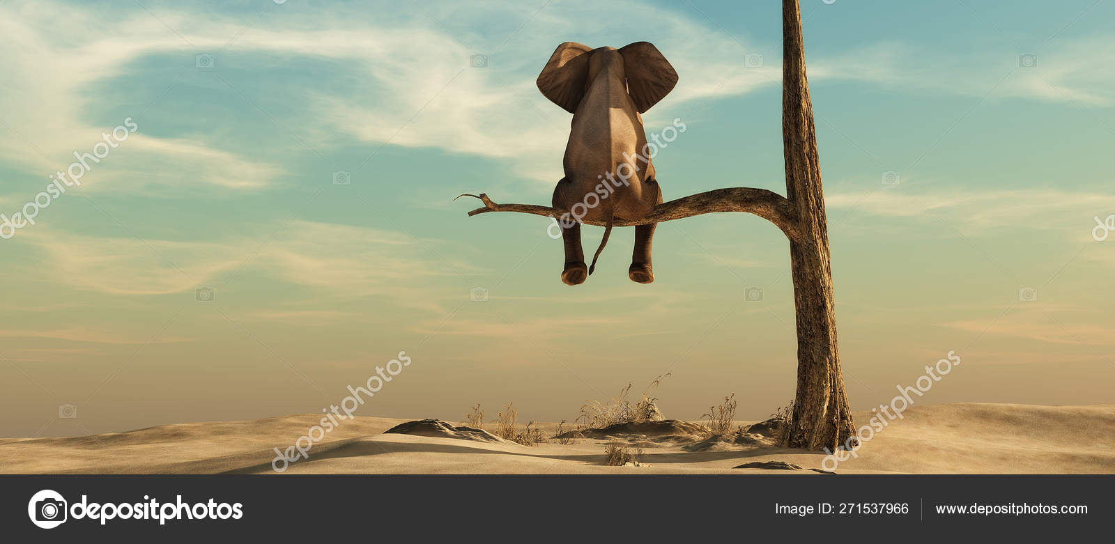 Lonely elephant on tree Stock Photo by ©orlaimagen 271537966