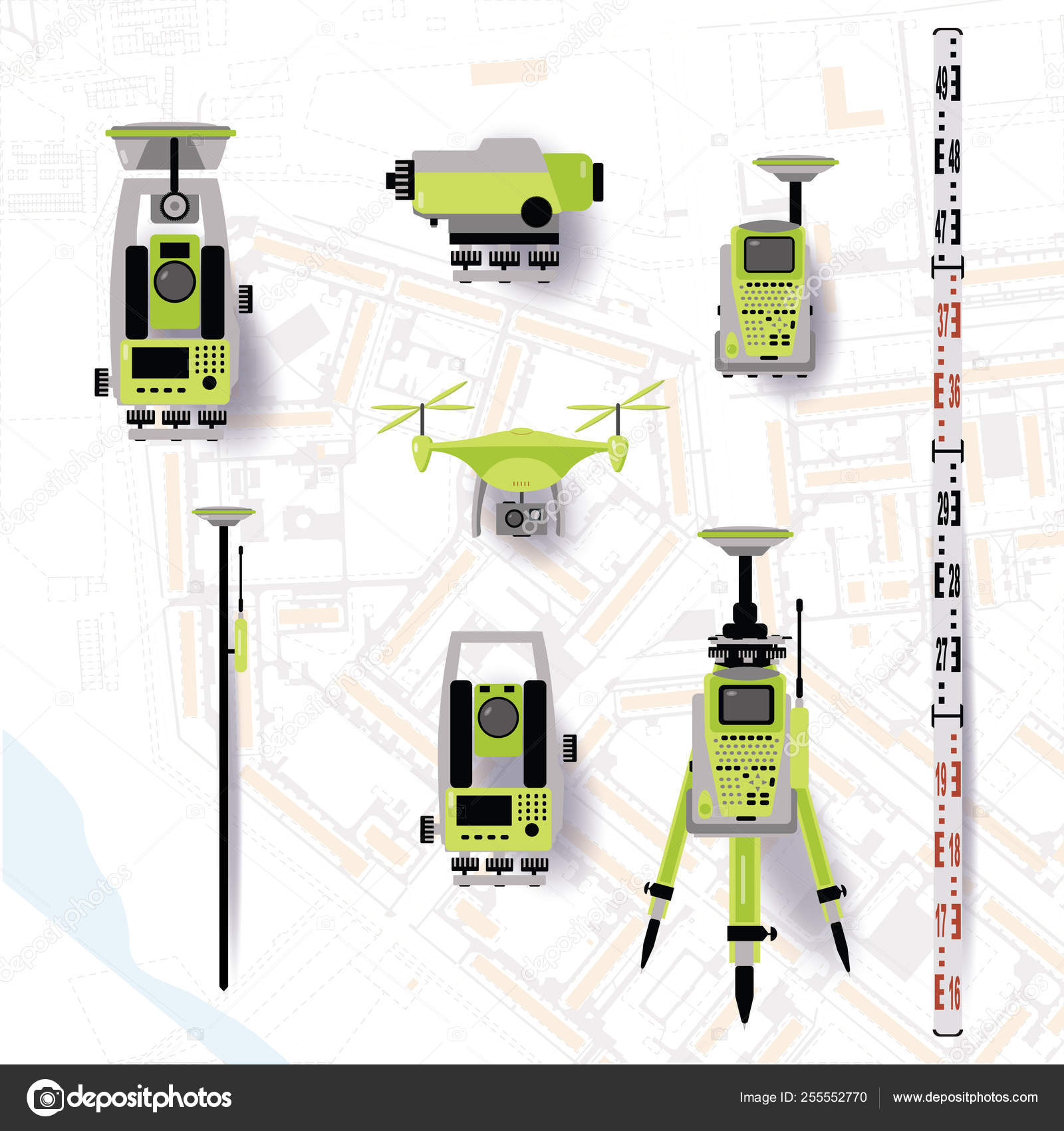 Geodetic Equipment Vector Illustration Measuring Instruments Flat ...