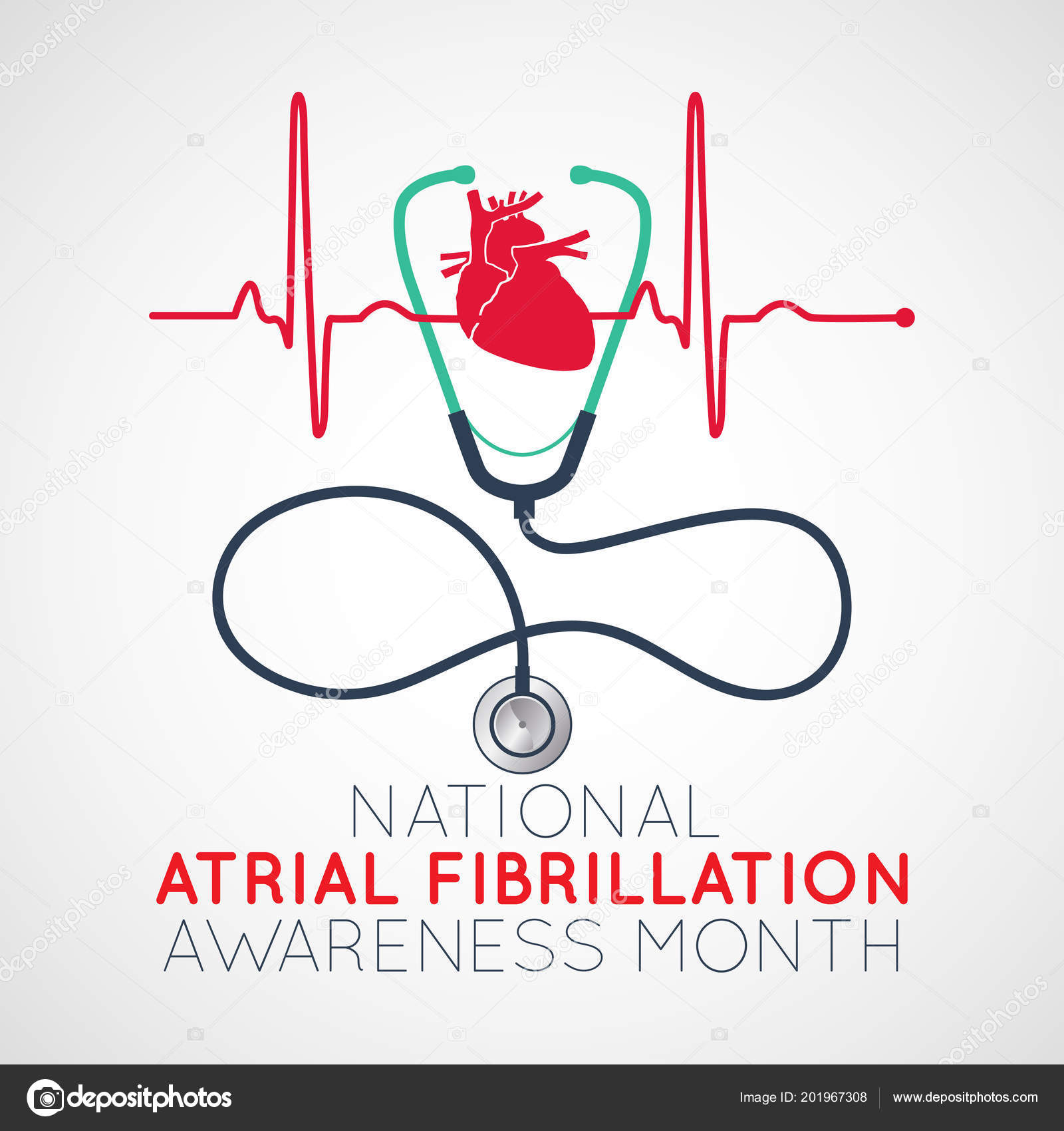 National Atrial Fibrillation Awareness Month Vector Logo Icon
