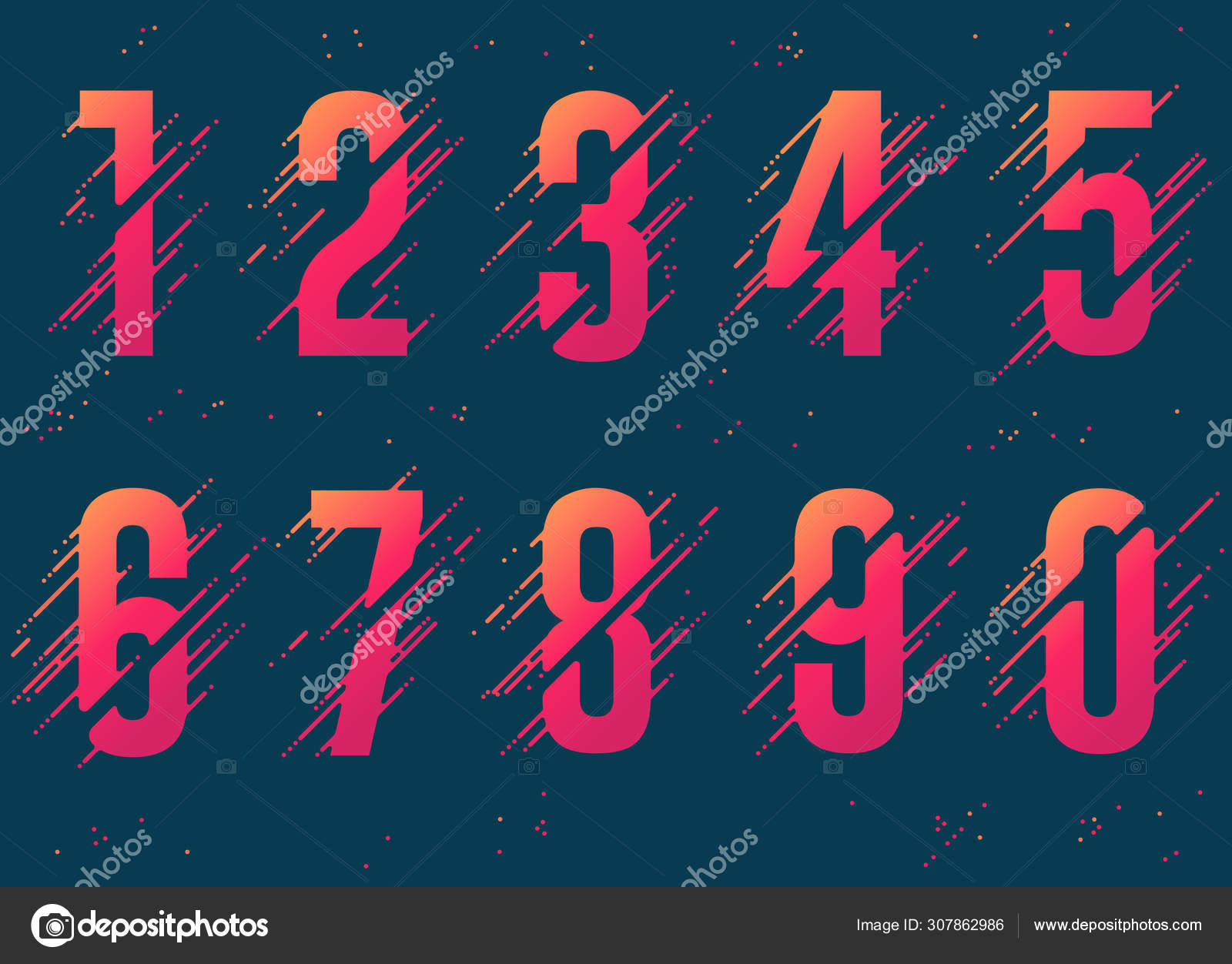 Numbers with liquid splash and drops, abstract colorful digits, ink ...