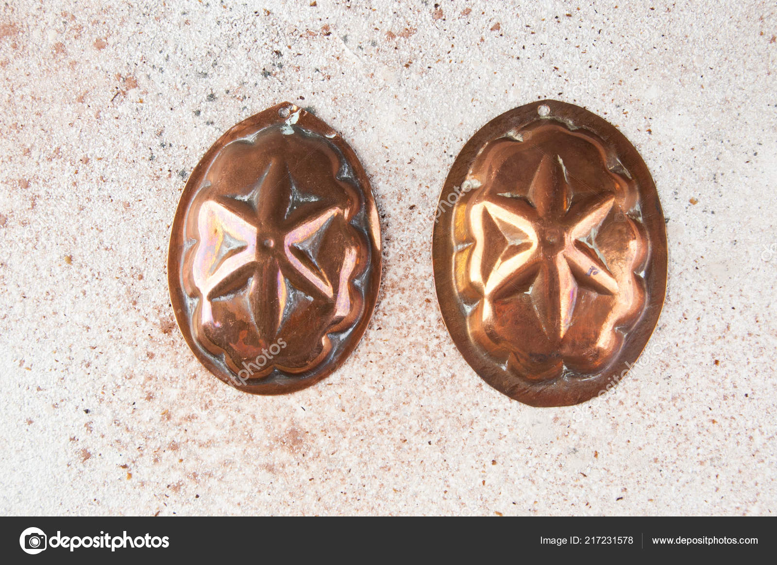 Vintage Copper Cookie Molds Concrete Background Copy Space Text Stock ...