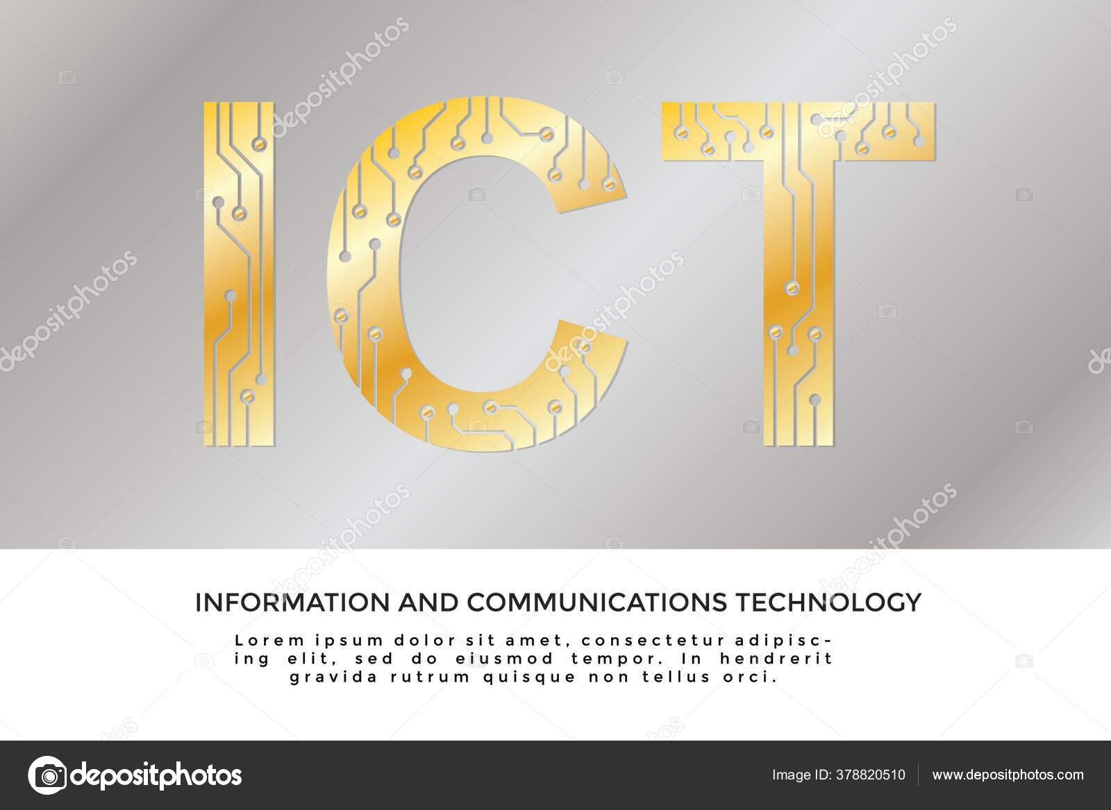 Information Communications Technology Ict Typographic Logo Metallic ...