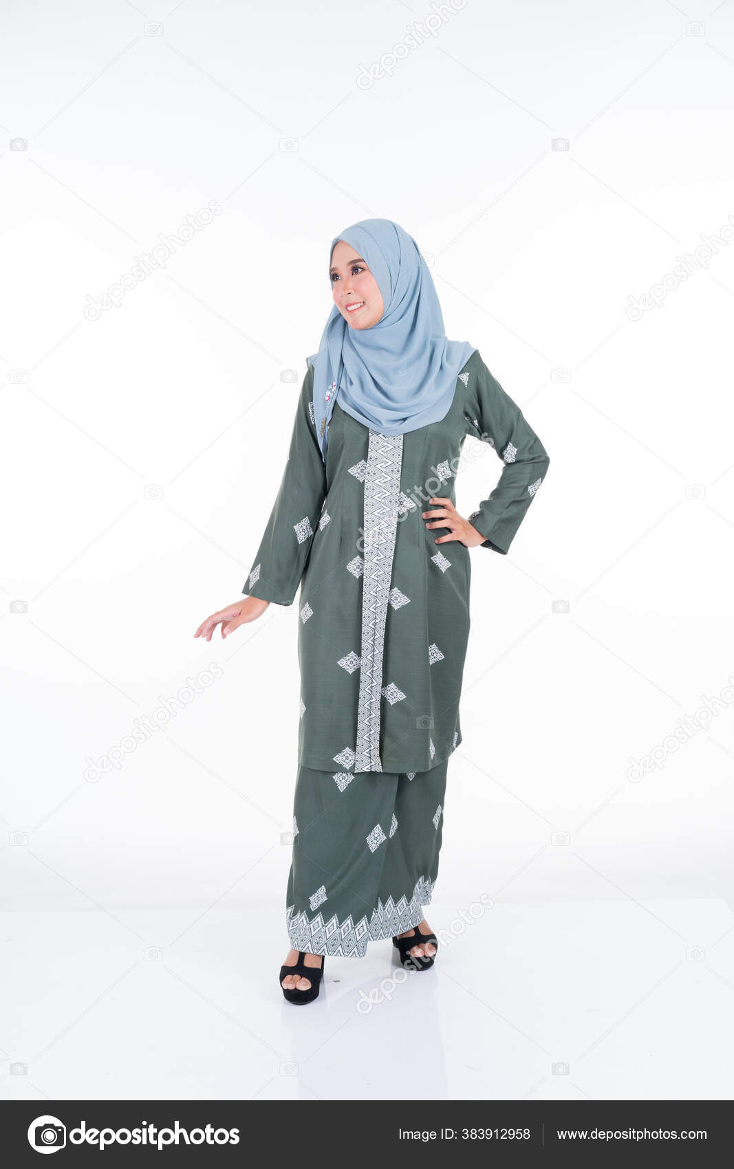 Beautiful Female Model Various Poses Wearing Modern Kebaya Hijab Modern