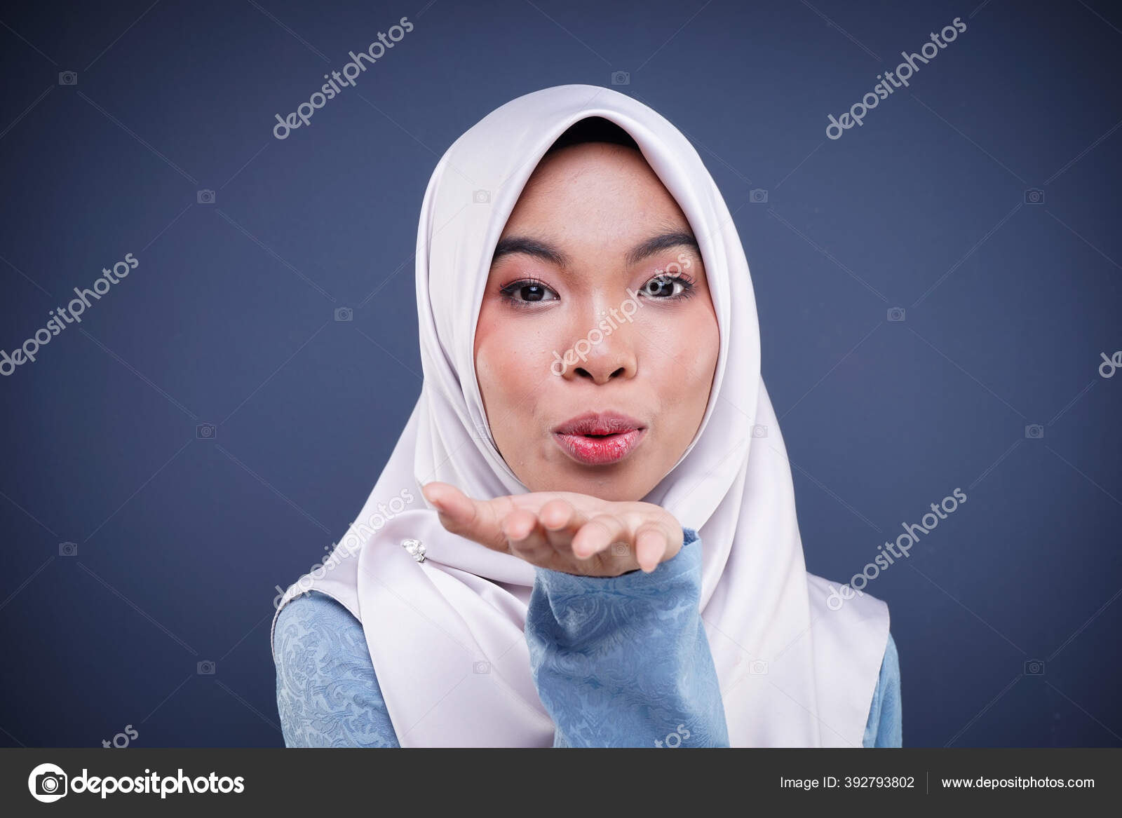Headshot Cute Muslim Teenager Wearing Hijab Showing Various Facial ...
