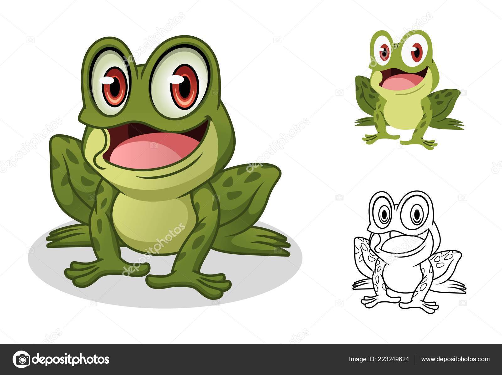 Male Frog Cartoon Character Mascot Design Including Flat Line Art Stock ...