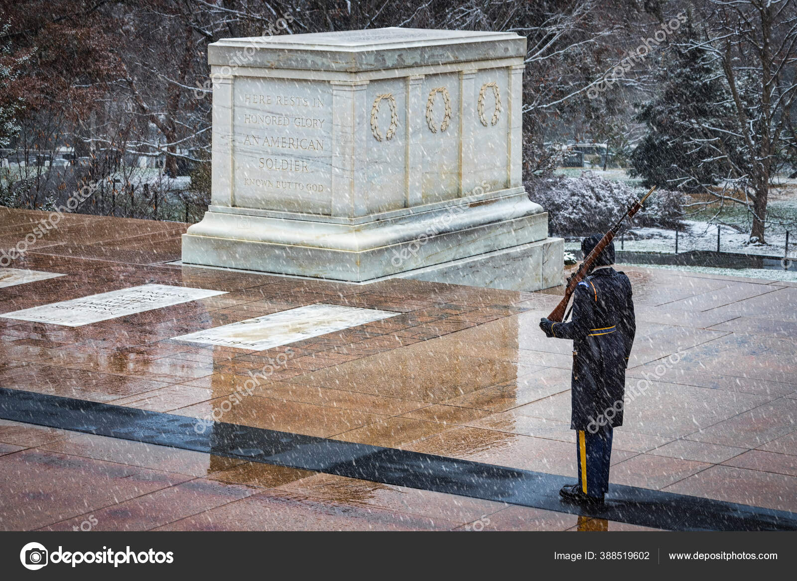 Snow Falls Tomb Unknown Soldier Arlington National Cemetery – Stock ...