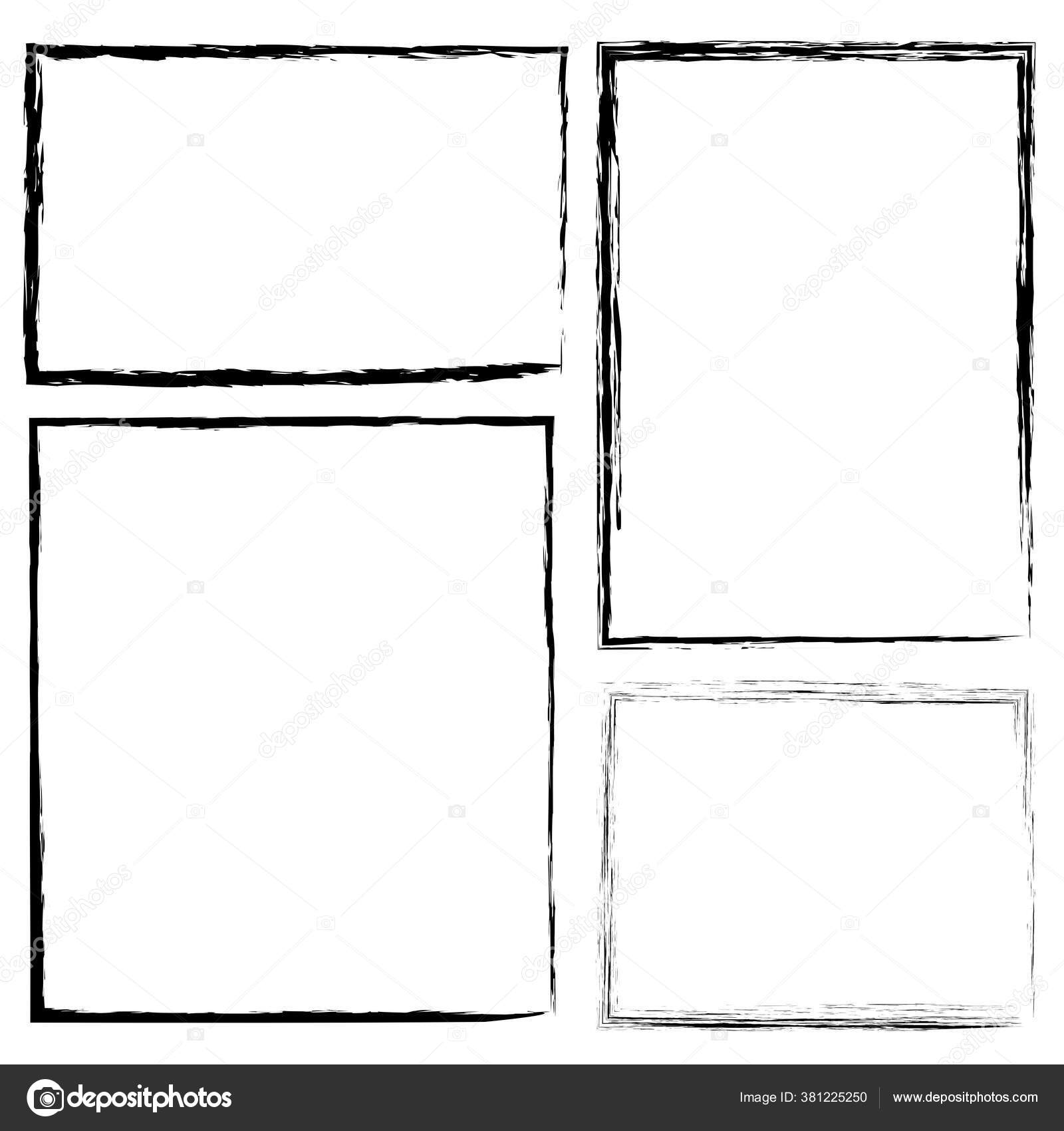 Hand Drawn Brush Border Flat Rectangle Frame Grunge Style Pencil Stock ...