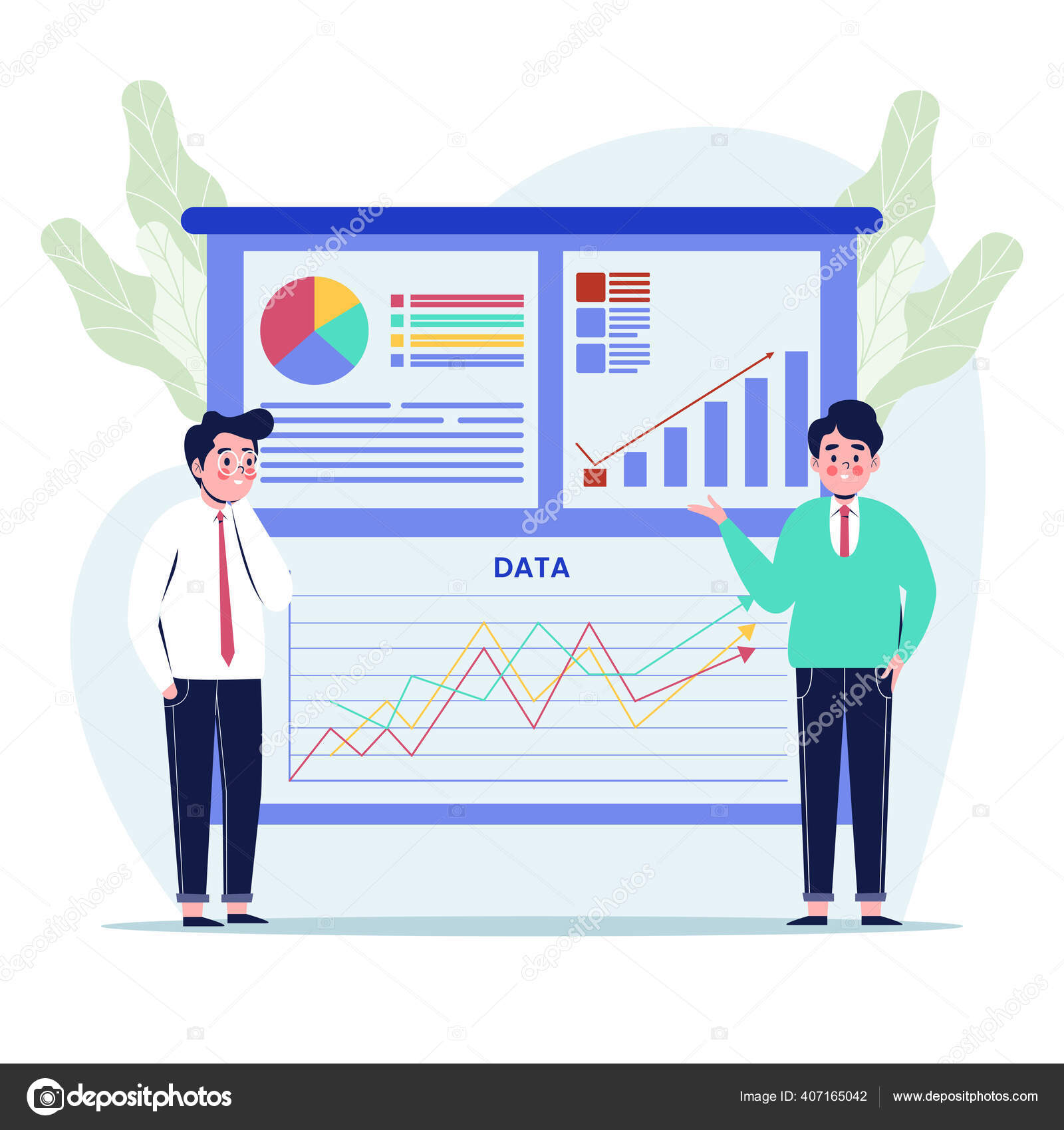 Business People Standing Explaining Information Graphic Diagram Charts ...