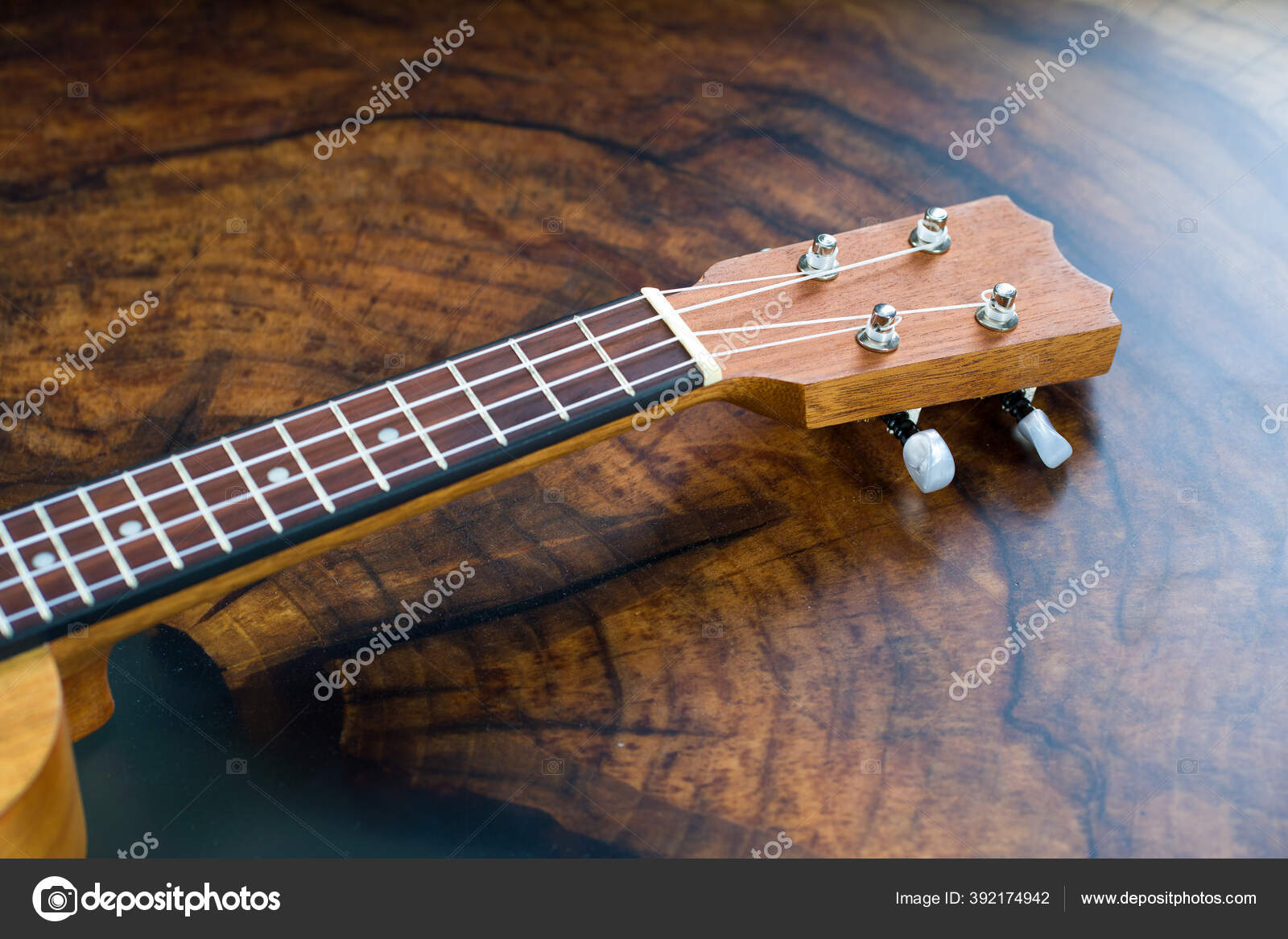 Close Ukulele Fretboard Small Light Brown Instrument Beautiful Wooden ...