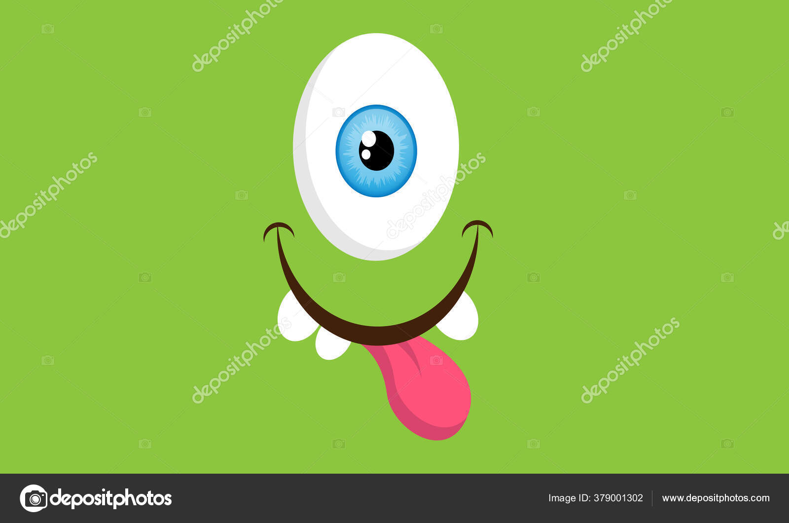 Cartoon Monster Face Green Color Vector Illustration Isolated White ...