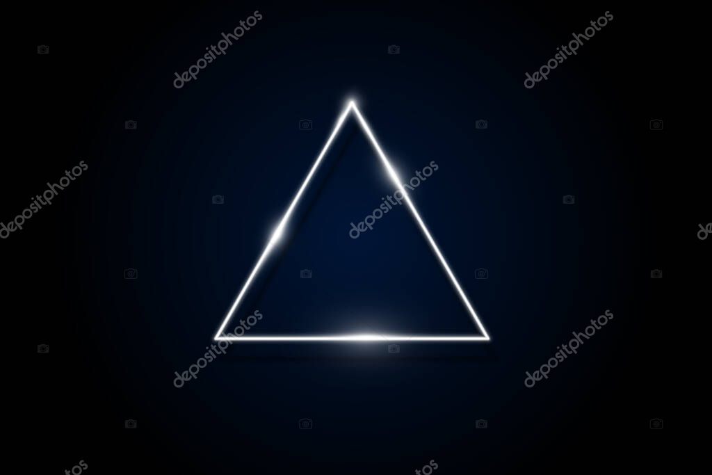 Triángulo redondeado de neón púrpura brillante sobre fondo oscuro ...