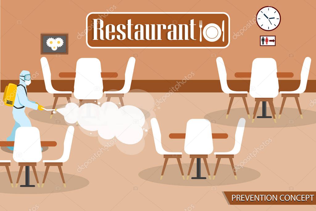 Concepto de prevención en el restaurante. Personas en traje de ...