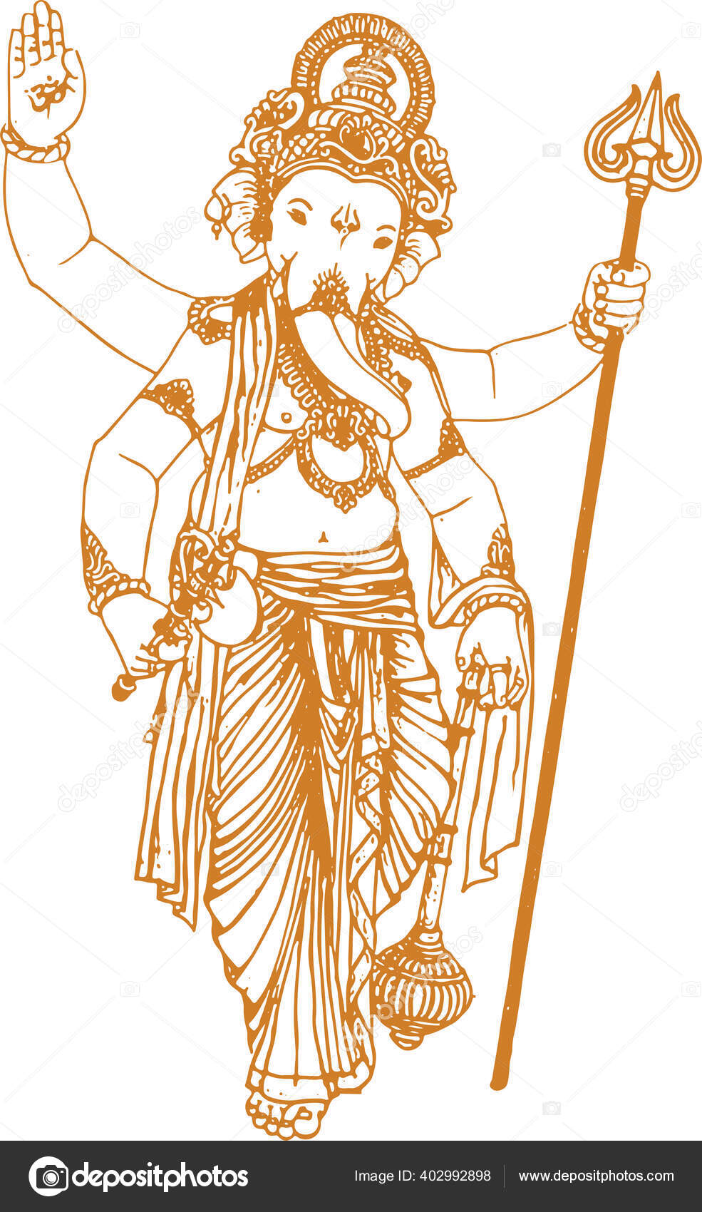 Drawing Sketch Lord Ganesha Stand Hold Trident Outline Editable Vector ... Drawing Sketch Lord Ganesha Stand Hold Trident Outline Editable Vector ...