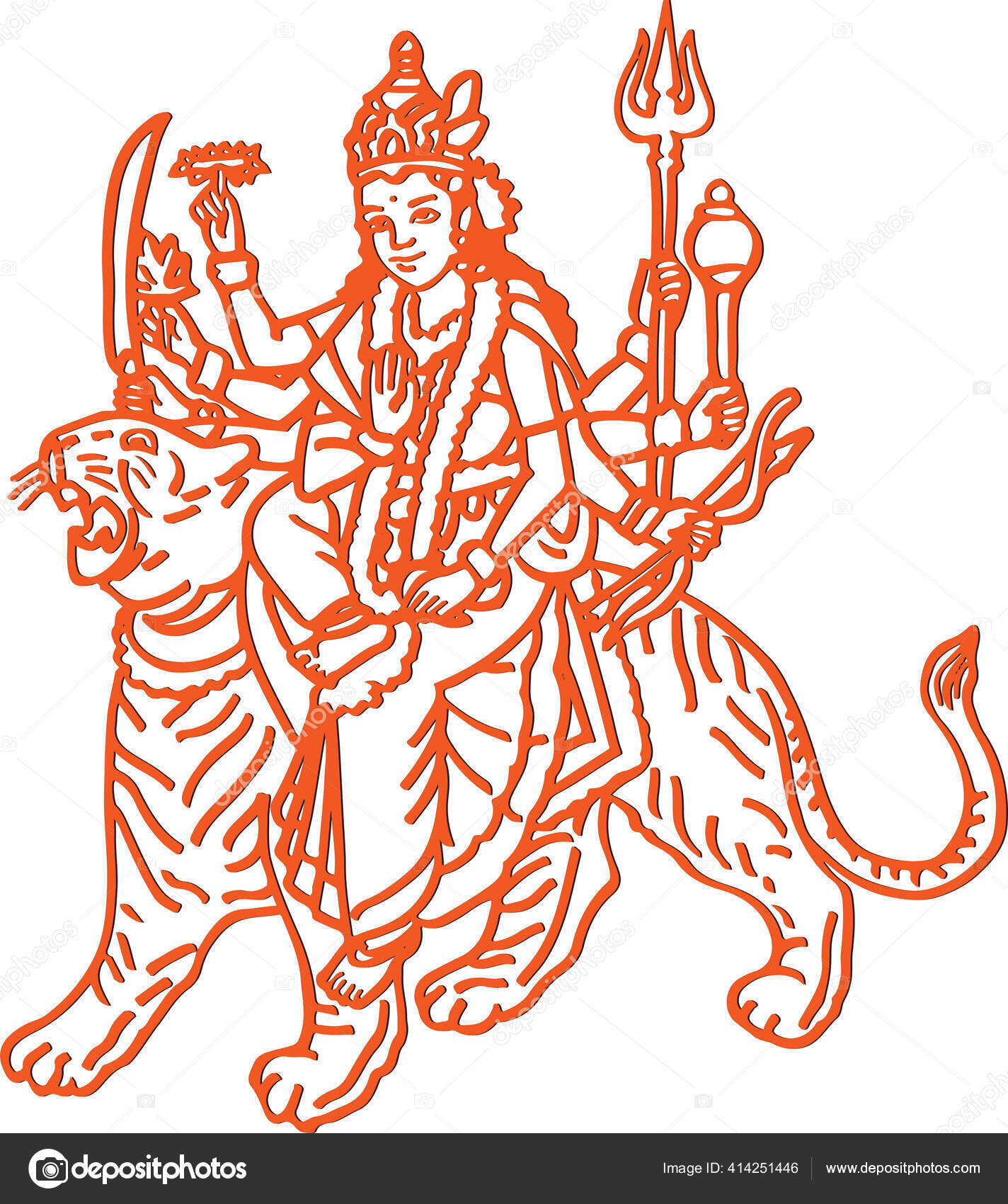 Drawing Sketch Goddess Durgi Durga Maa Sitting Tiger Lion Killing Stock ...