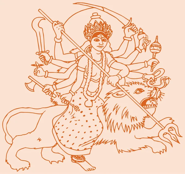 Drawing Sketch Hindu Goddess Durga Kali Mata Outline Editable ...