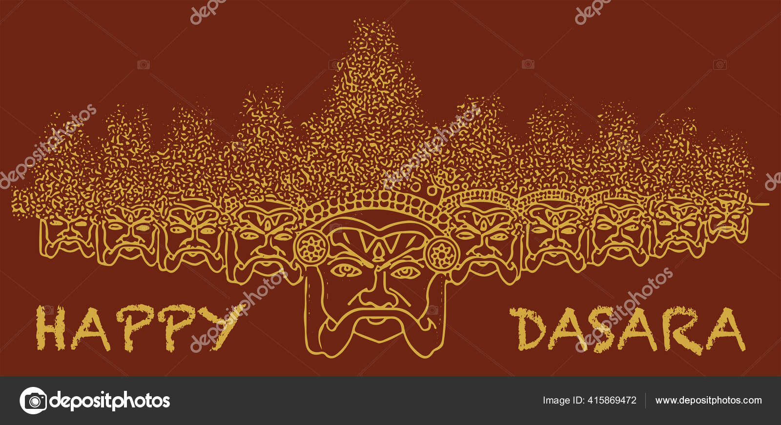 Drawing Sketch Ten Head Ravana Dashakanta Ravan Outline Editable Vector ...