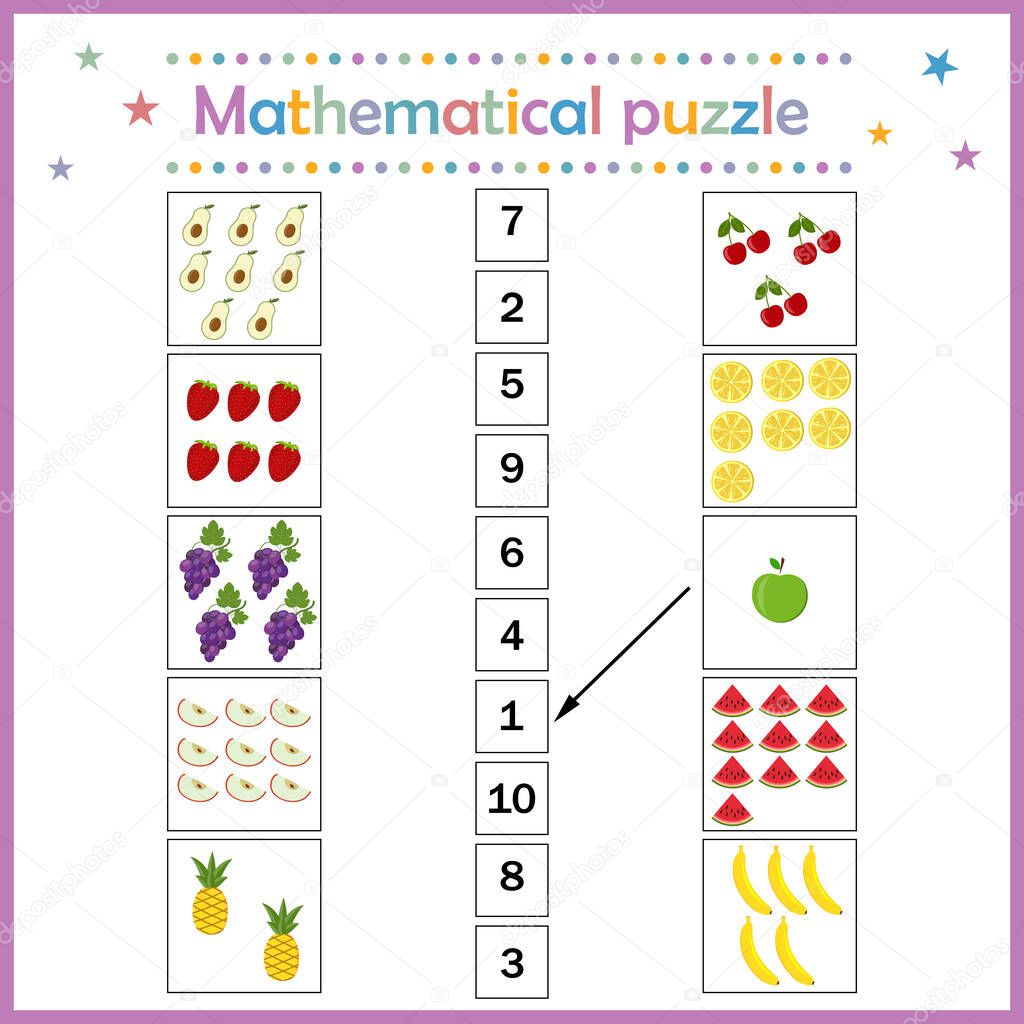 Puzzle de matemáticas para la fruta matemática, para el desarrollo de ...