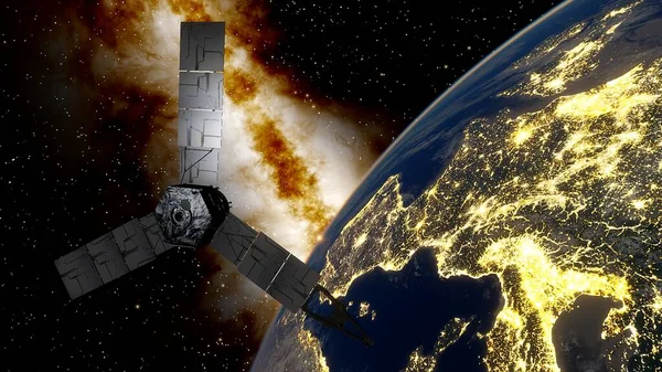 realistic satellite in orbit of the Earth, artificial satellite of ...