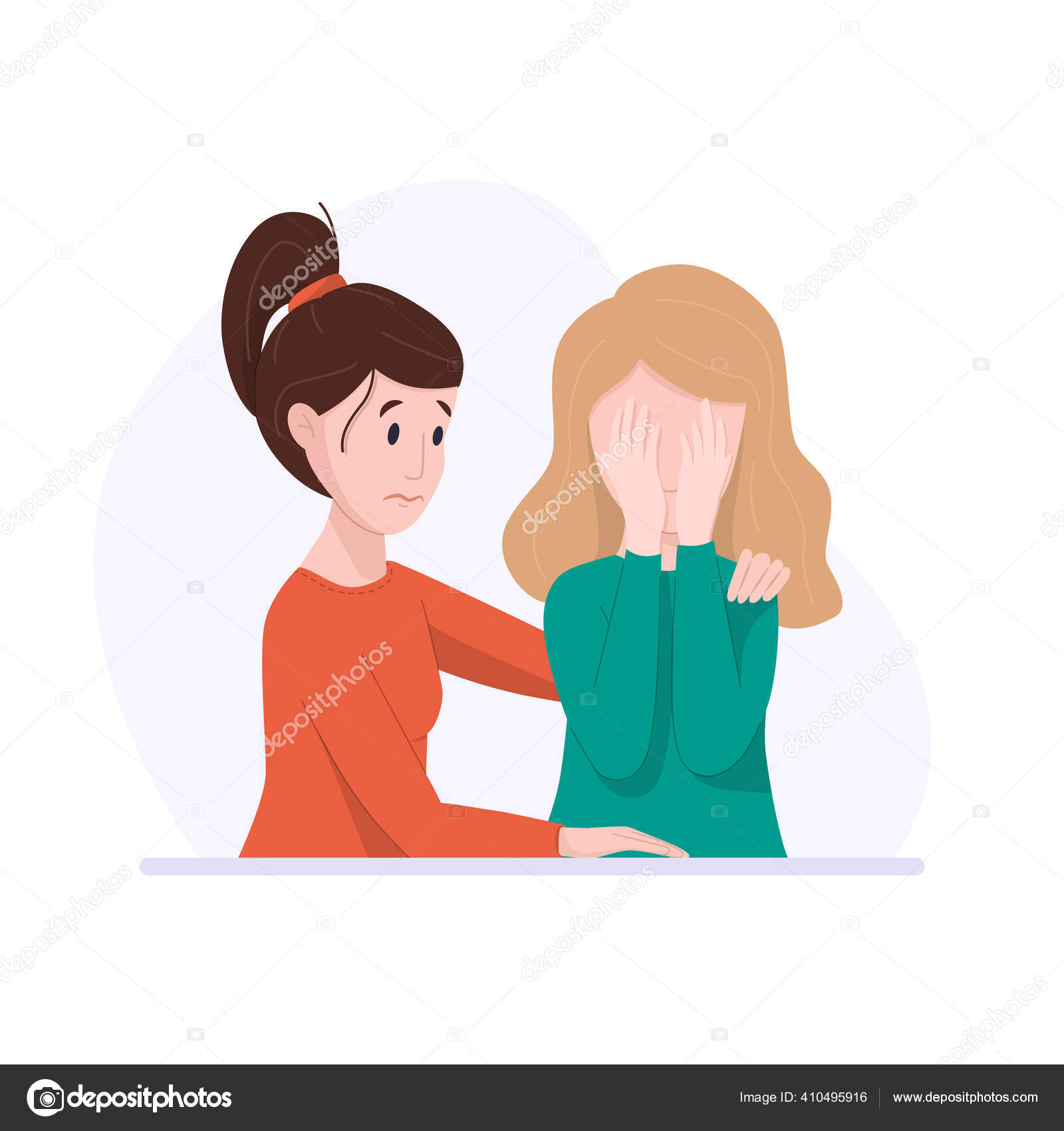 Vector illustration: concept of friendly and family support. Woman ...