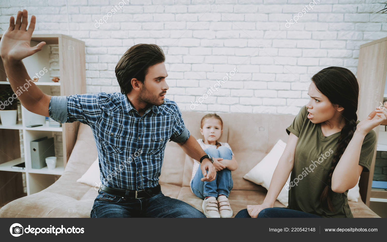 Family Problems Parents Scandal Scared Child Angry Father Frightened Mother Stock Photo by ...