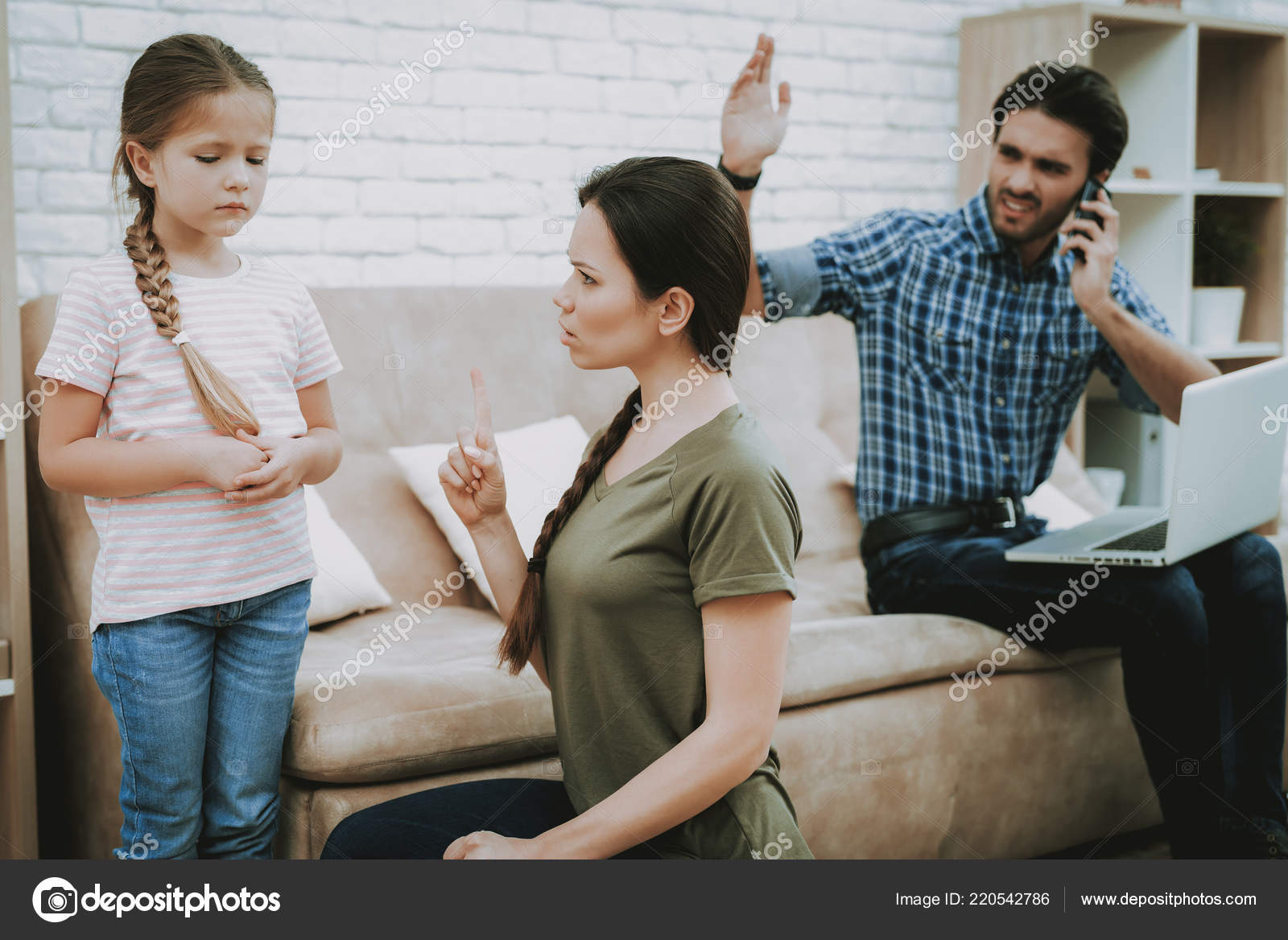 Family Problems Scared Child Angry Father Frightened Mother Woman ...