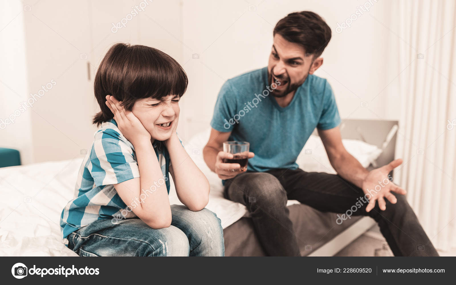 Little Boy Sitting Room Drunken Father Crisis Family Alcoholism Problem ...