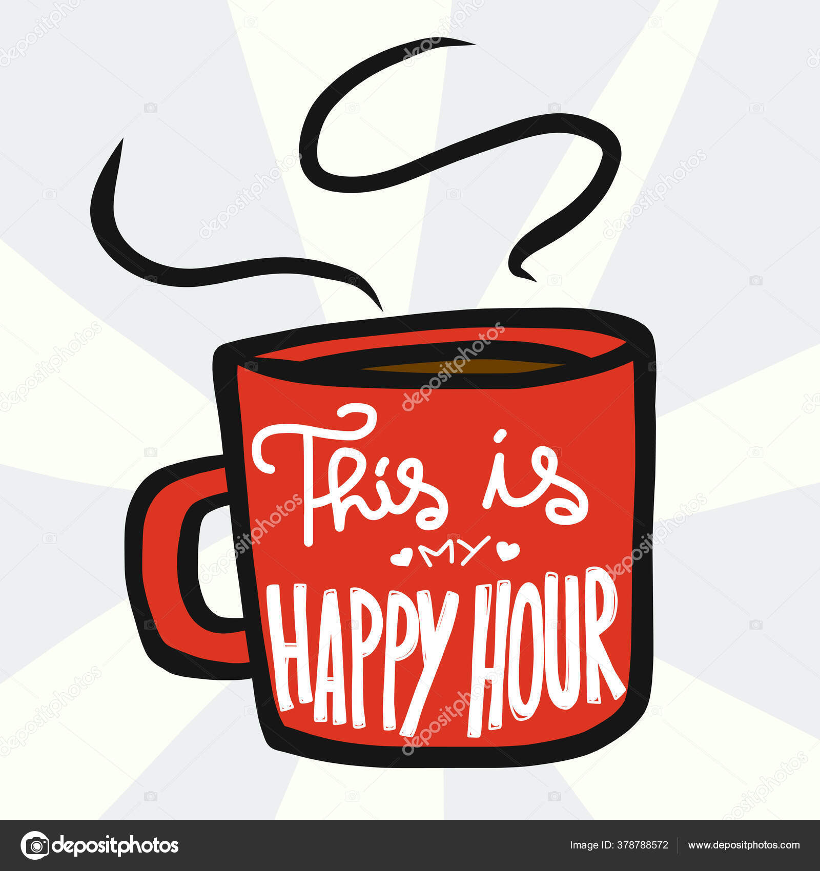 Happy Hour Word Red Coffee Cup Cartoon Vector Illustration Doodle Stock ...