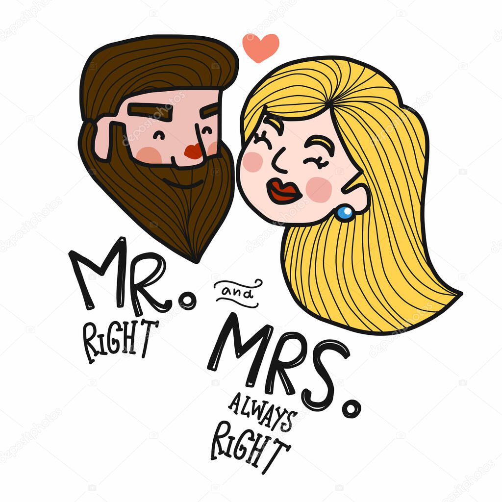 Señor. Correcto y señora Siempre derecho lindo dibujo animado doodle ...