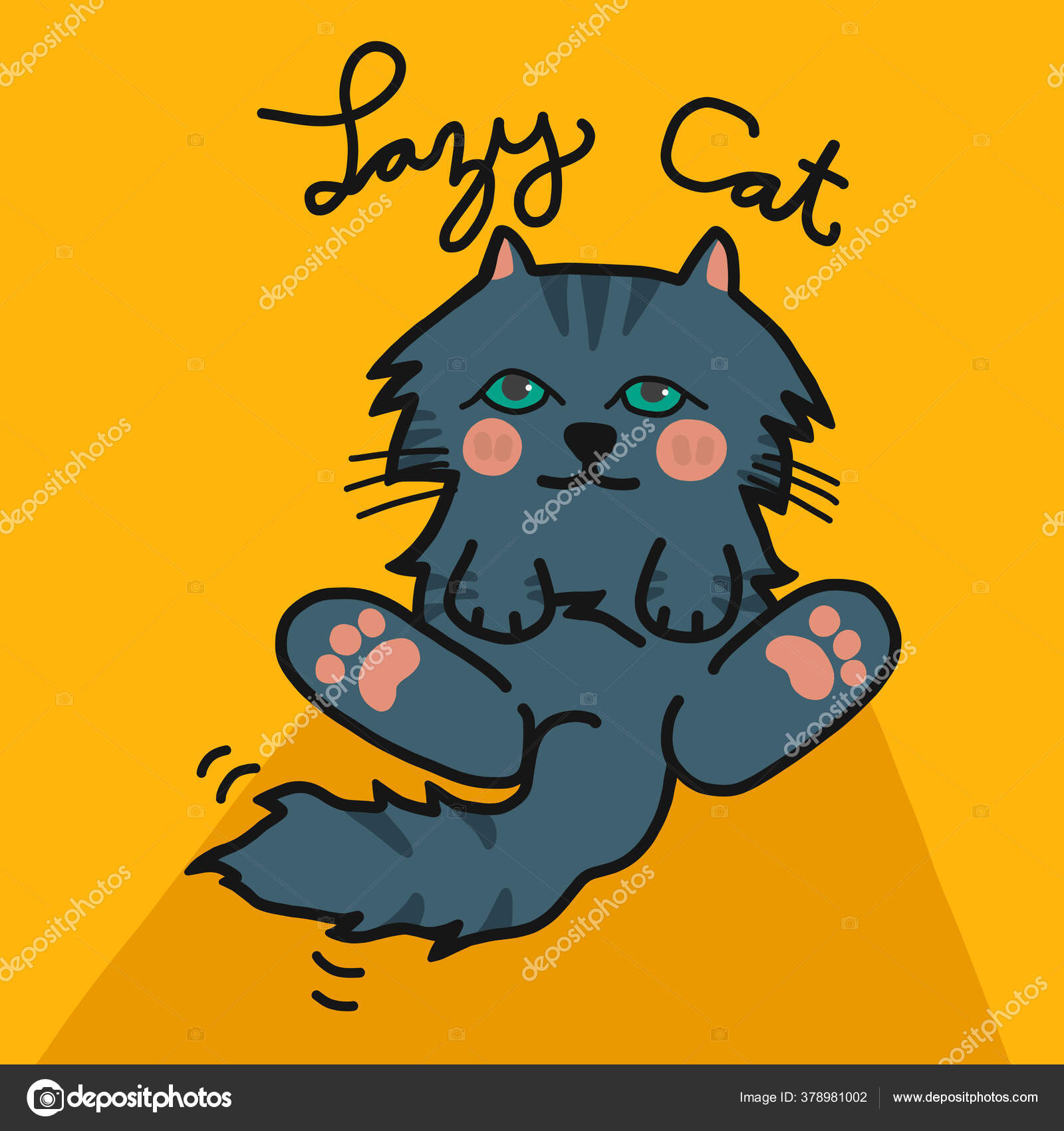 Lazy Cat Cartoon Vector Illustration Doodle Style Yellow Background ...