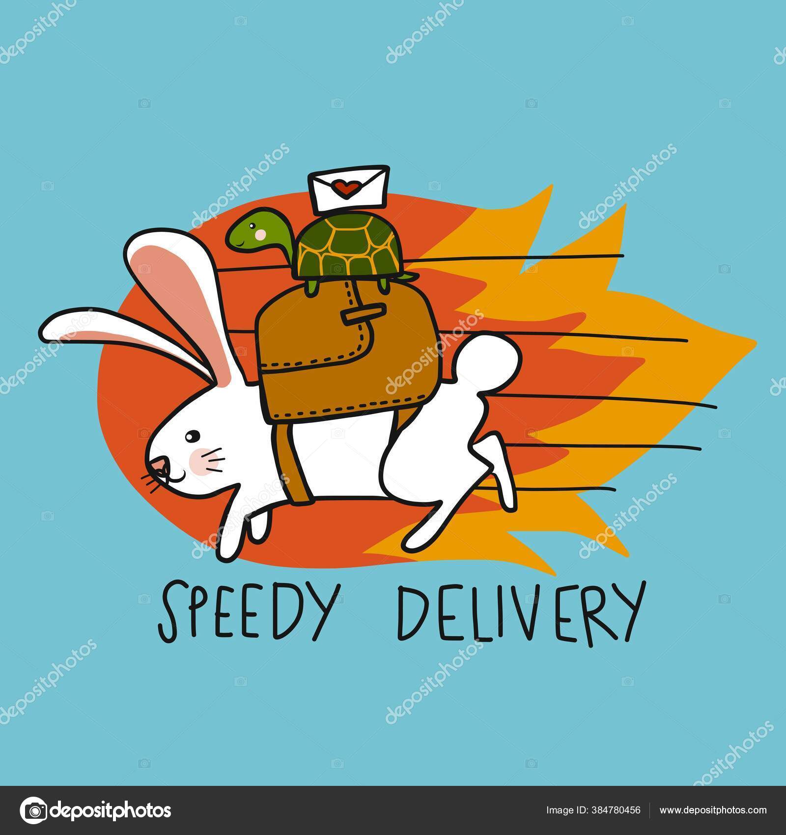Image vectorielle Livraison Rapide Lapin Tortue Facteur Illustration ...