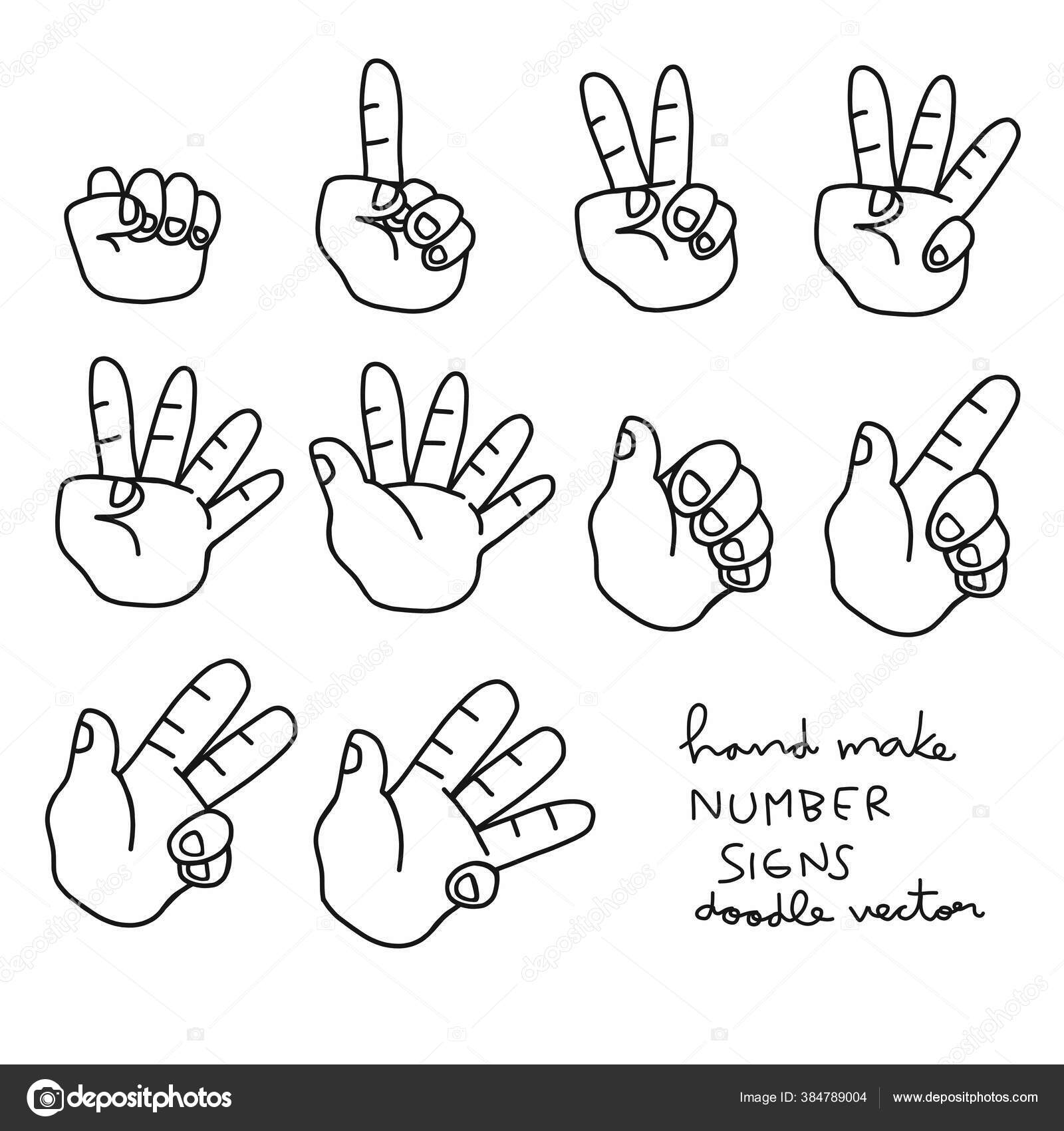 Hand Make Number Sign Cartoon Vector Illustration Doodle Style Stock ...